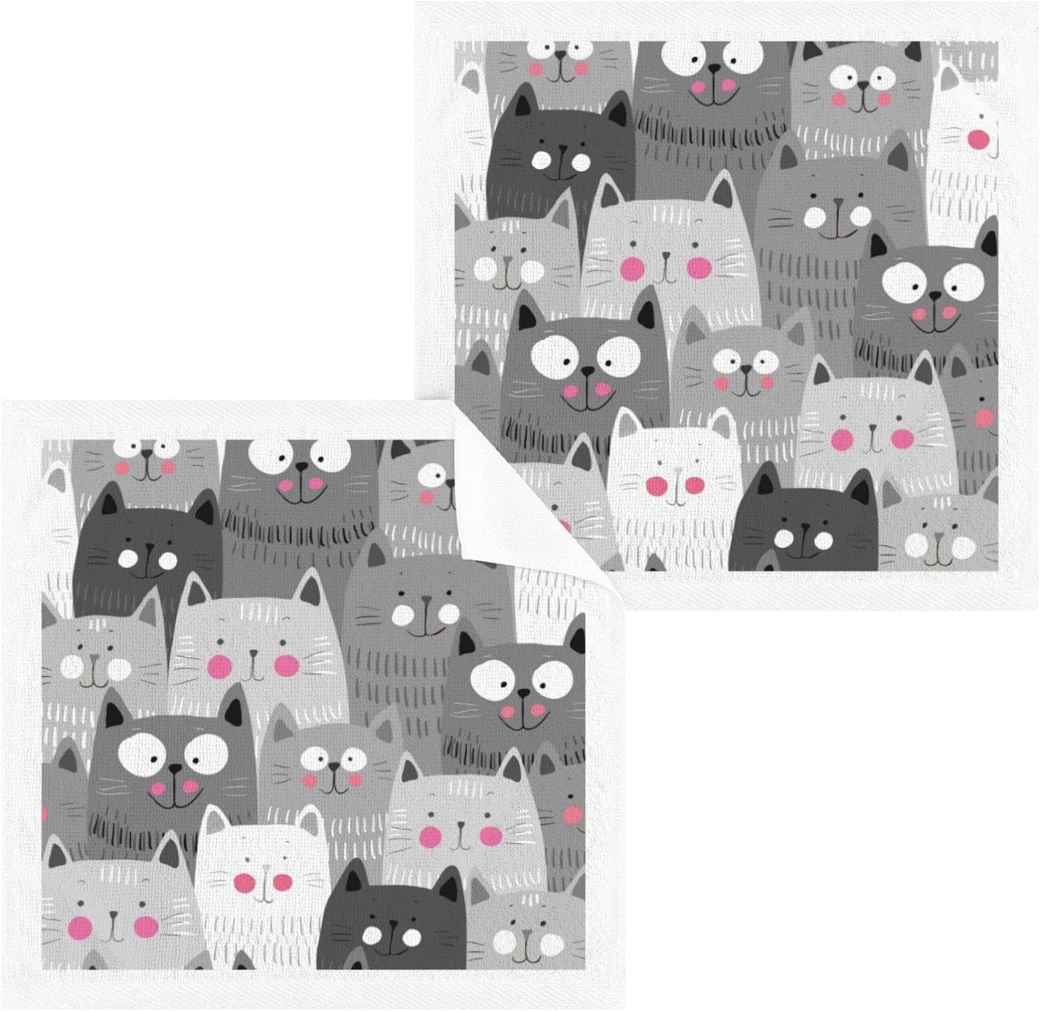 Coolnut Cartoon Cute Cat Wash Cloths 2 Pack - 12 x 12 Inch Super Soft ...