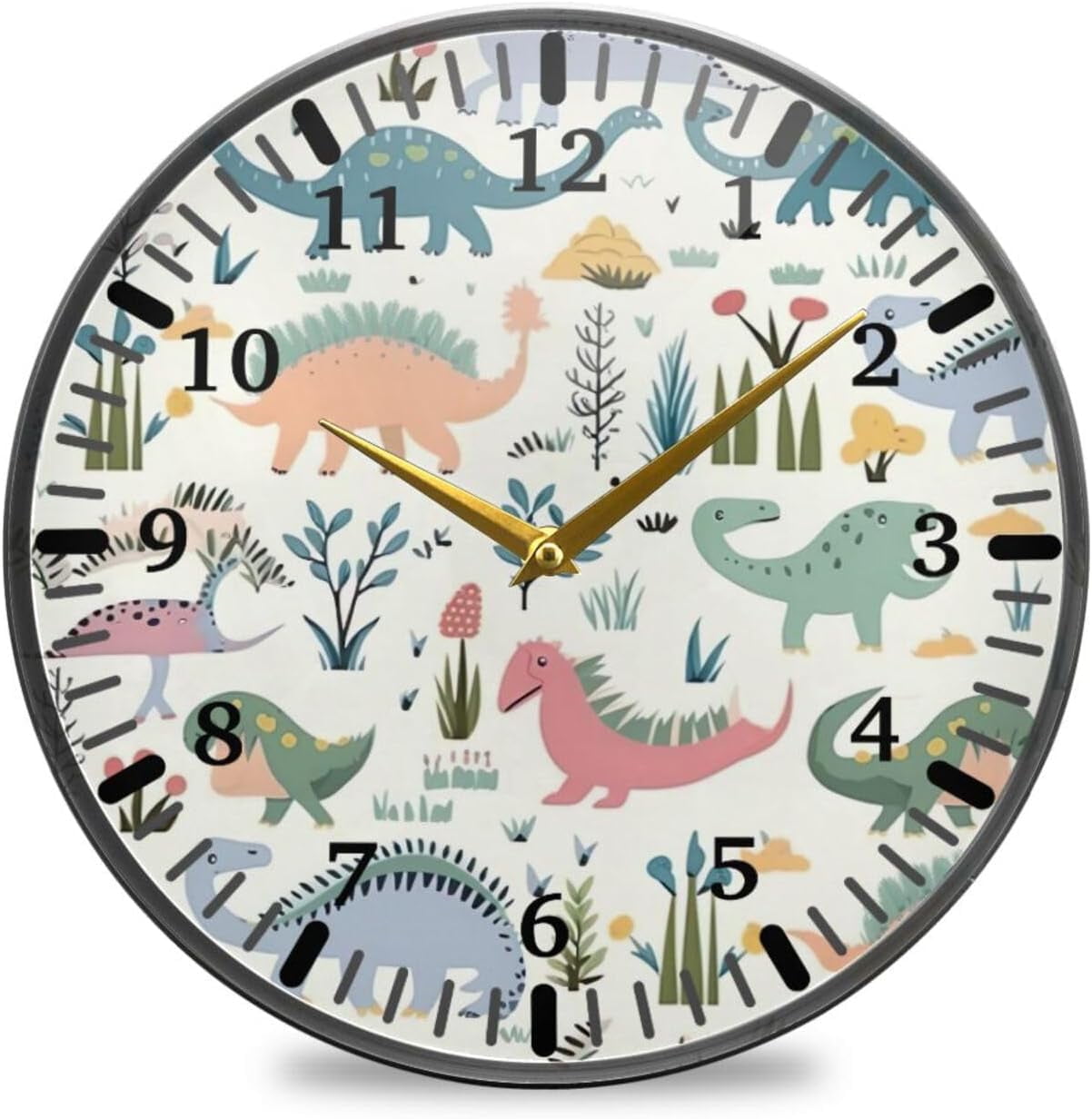 Coolnut Cartoon Dinosaur Wall Clock Silent Non-Ticking Round 12 Inch ...