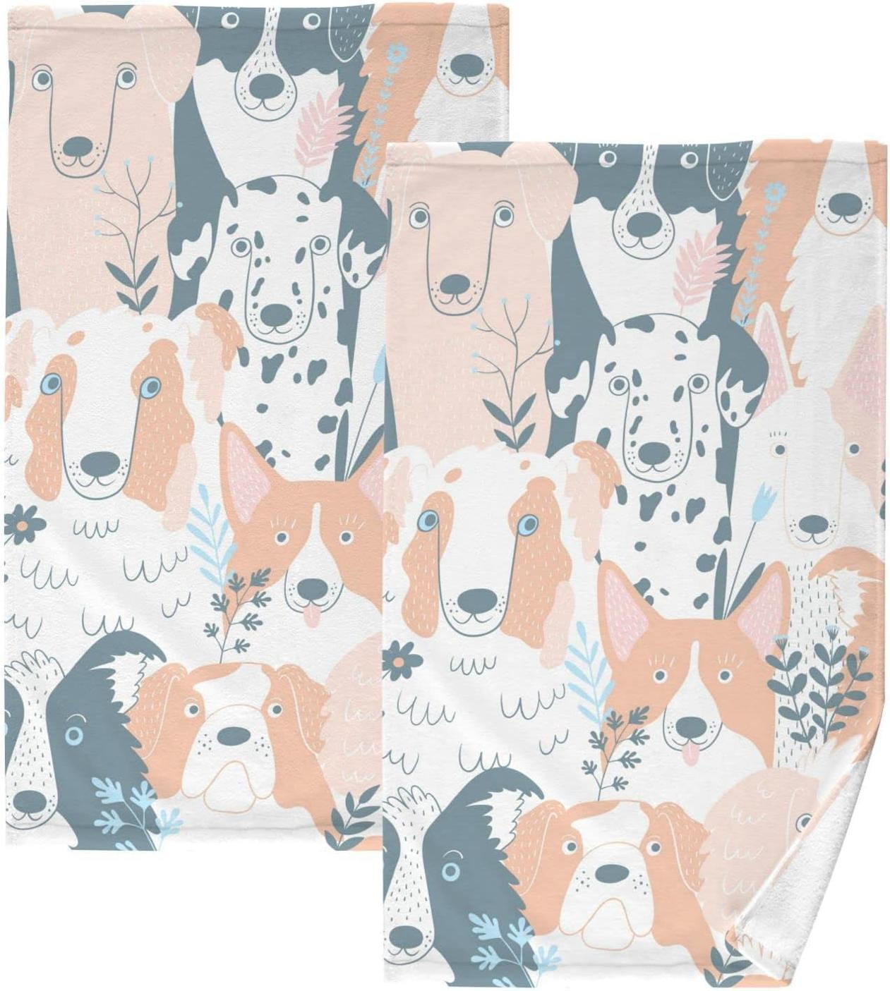 Coolnut Cartoon Dogs Patterned Hand Towels 2 PCS, Cotton Bath Towel for ...