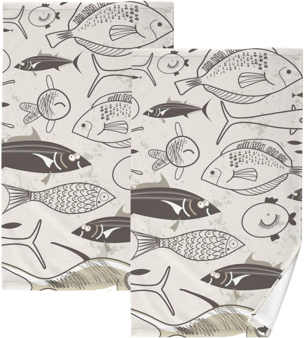 Coolnut Cartoon Fish Beige Patterned Hand Towels 2 PCS, Cotton Bath ...