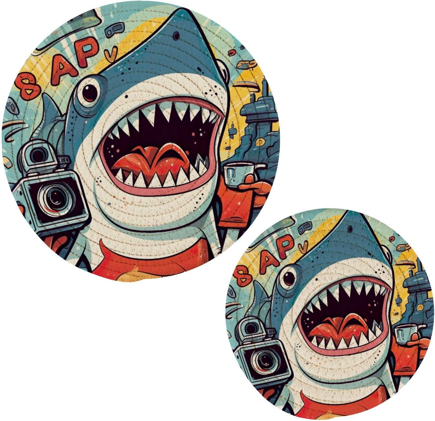 Coolnut Cartoon Funny Shark Trivets Pot Holders Set of 2 Potholders for ...