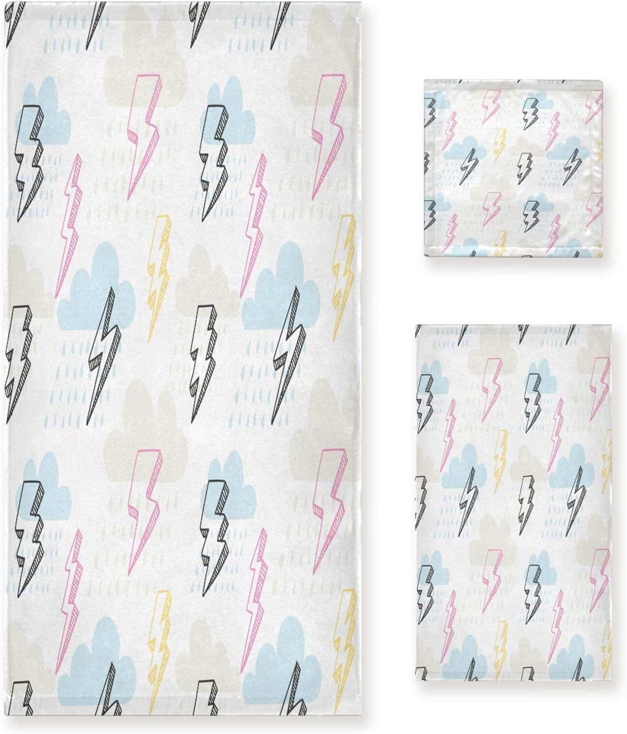 Coolnut Cartoon Lightning Bathroom Towel Set of 3 with Hand Towel, Wash ...