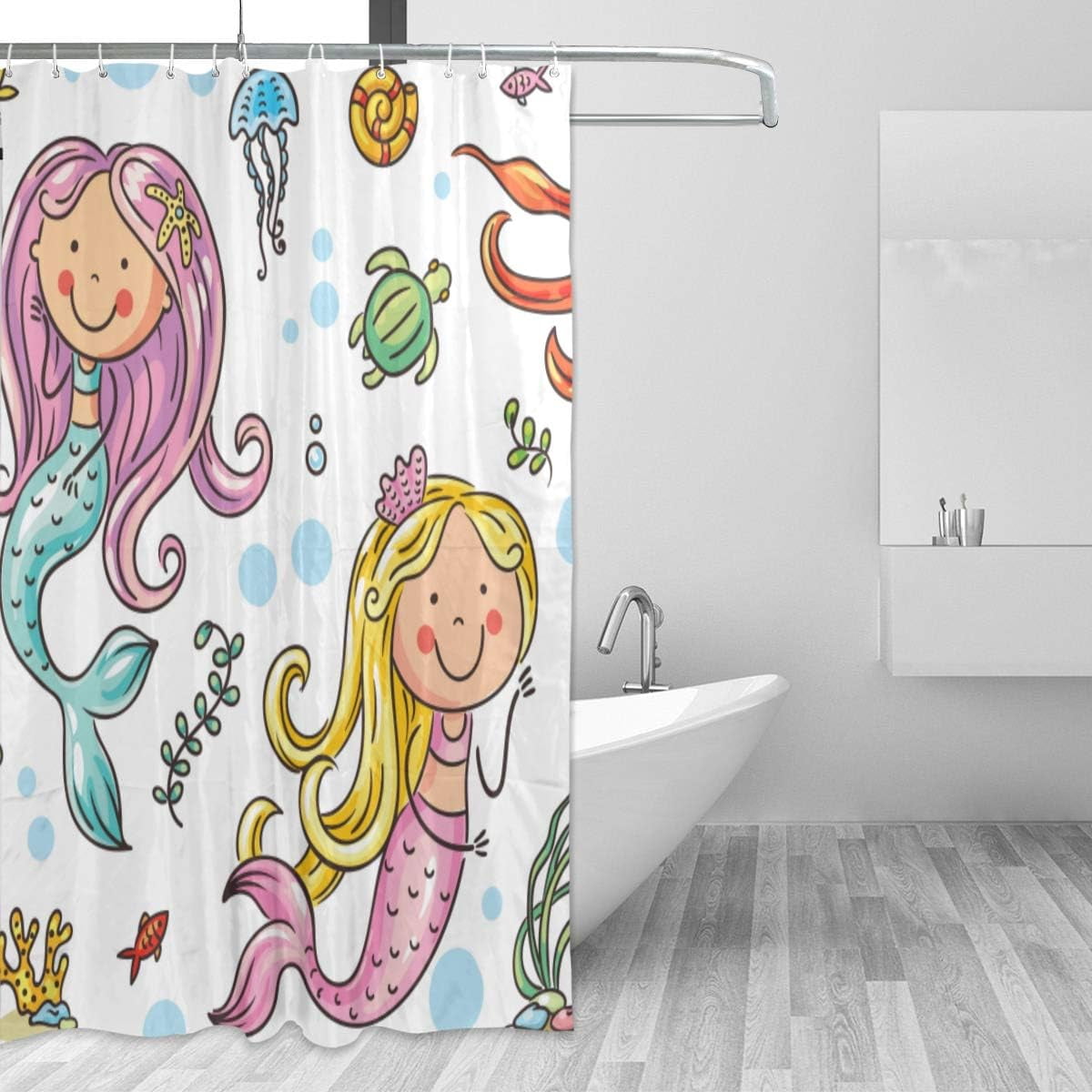 Coolnut Cartoon Mermaids Bath Shower Curtain Liners 72"x72", 100% ...
