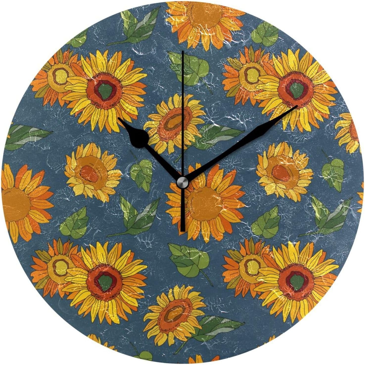 Coolnut Cartoon Sunflowers with Leaves Round Wall Clock, 9.84 inch ...