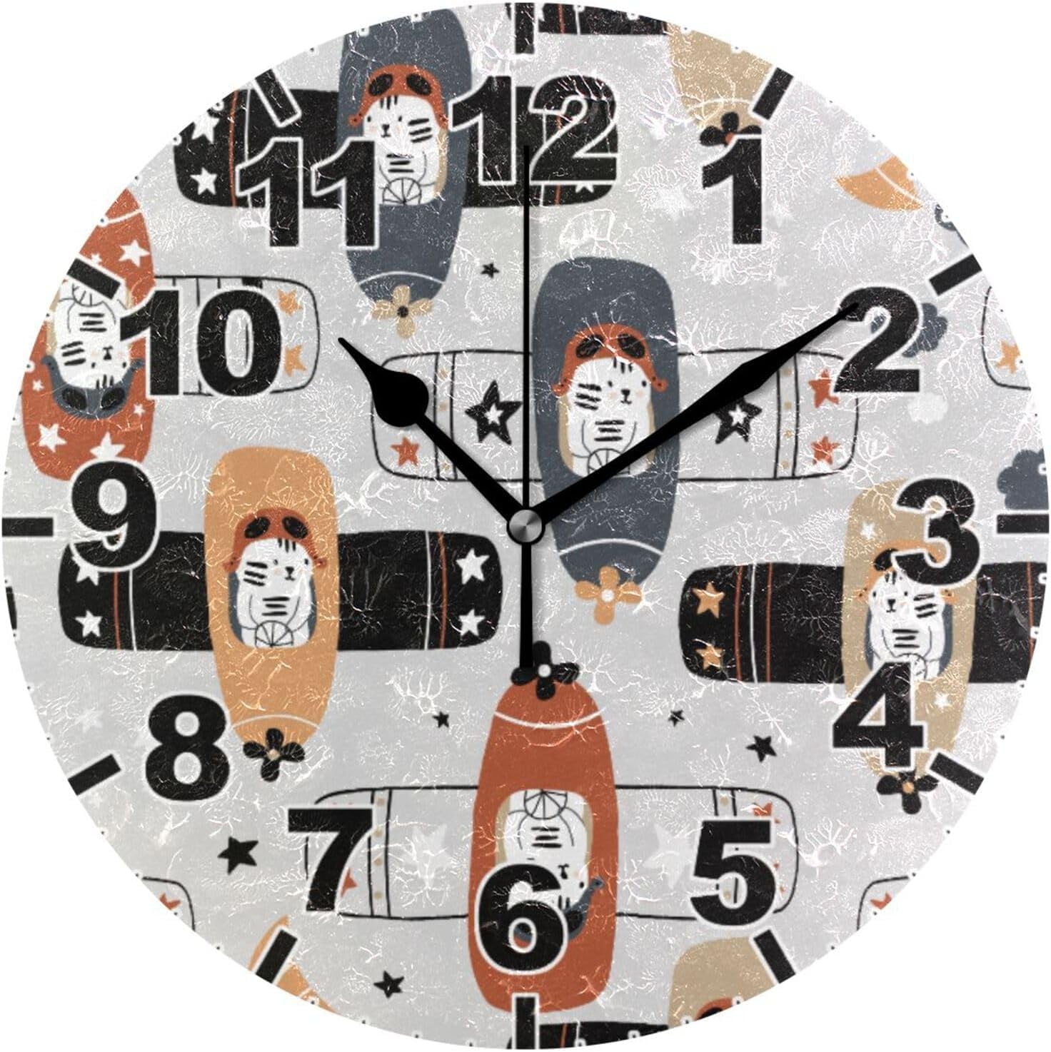 Coolnut Cartoon Tigers Pilot Round Wall Clock, Battery Operated Silent ...
