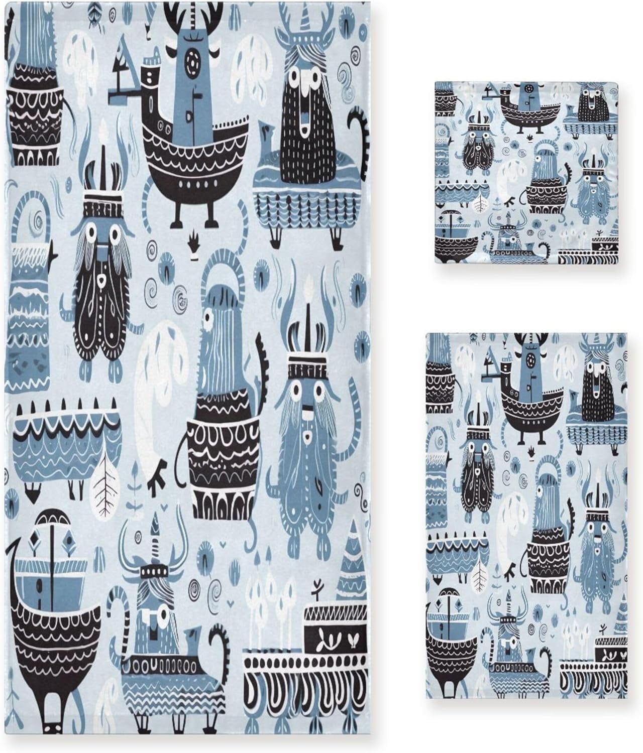 Coolnut Cartoon Viking Bathroom Towel Set of 3 with Hand Towel, Wash ...
