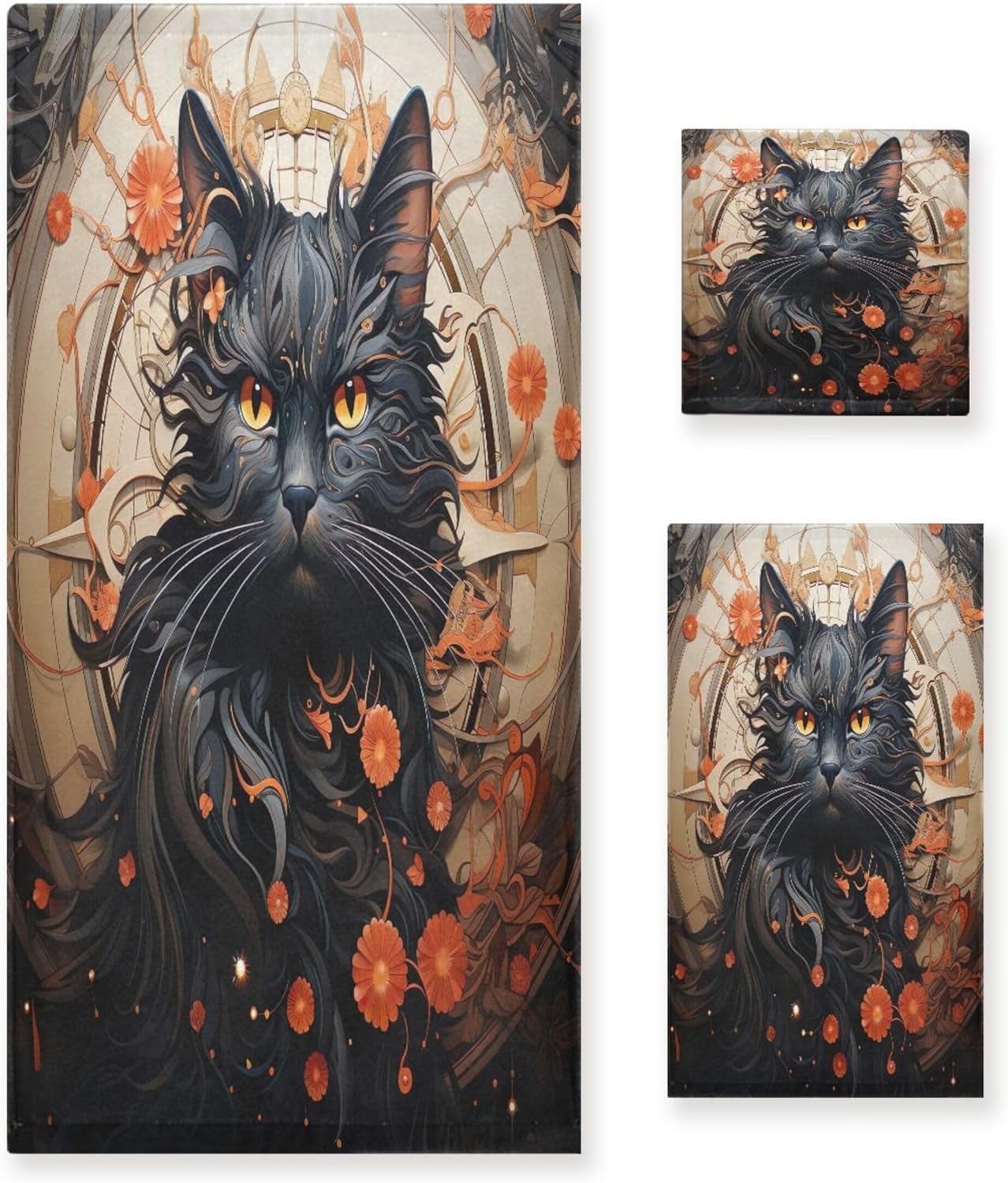 Coolnut Cat Bathroom Towel Set of 3 with Hand Towel, Wash Cloths & Bath ...