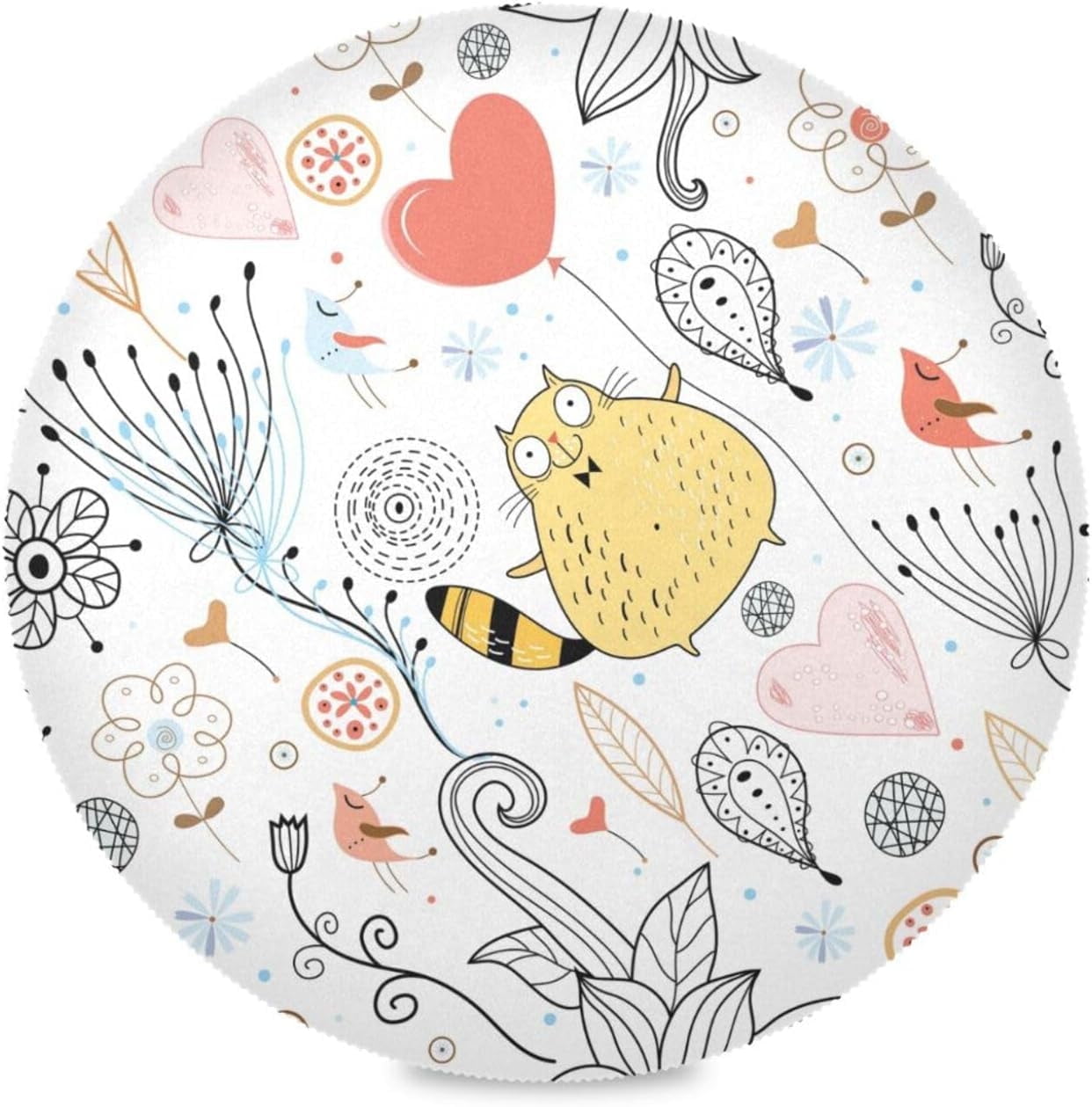 Coolnut Cat Bird Flower Illustration Cartoon Dinner Mat, 15.4'' Round ...