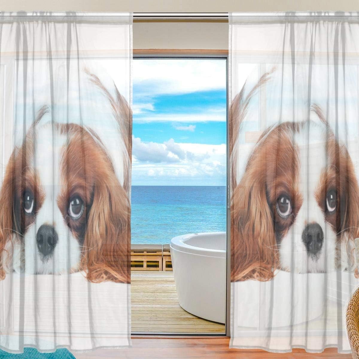 Coolnut Cavalier King Charles Spaniel Dog Semi Sheer Curtains Window ...