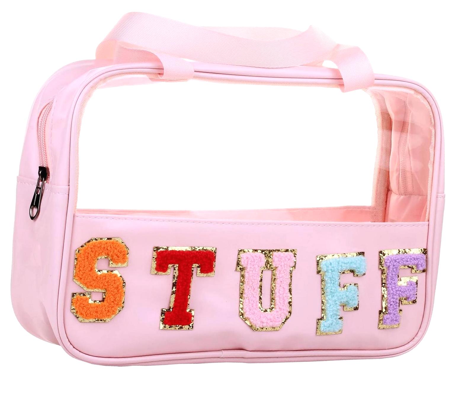 Coolnut Chenille Letter Clear PVC And PU leather Large Travel Toiletry ...