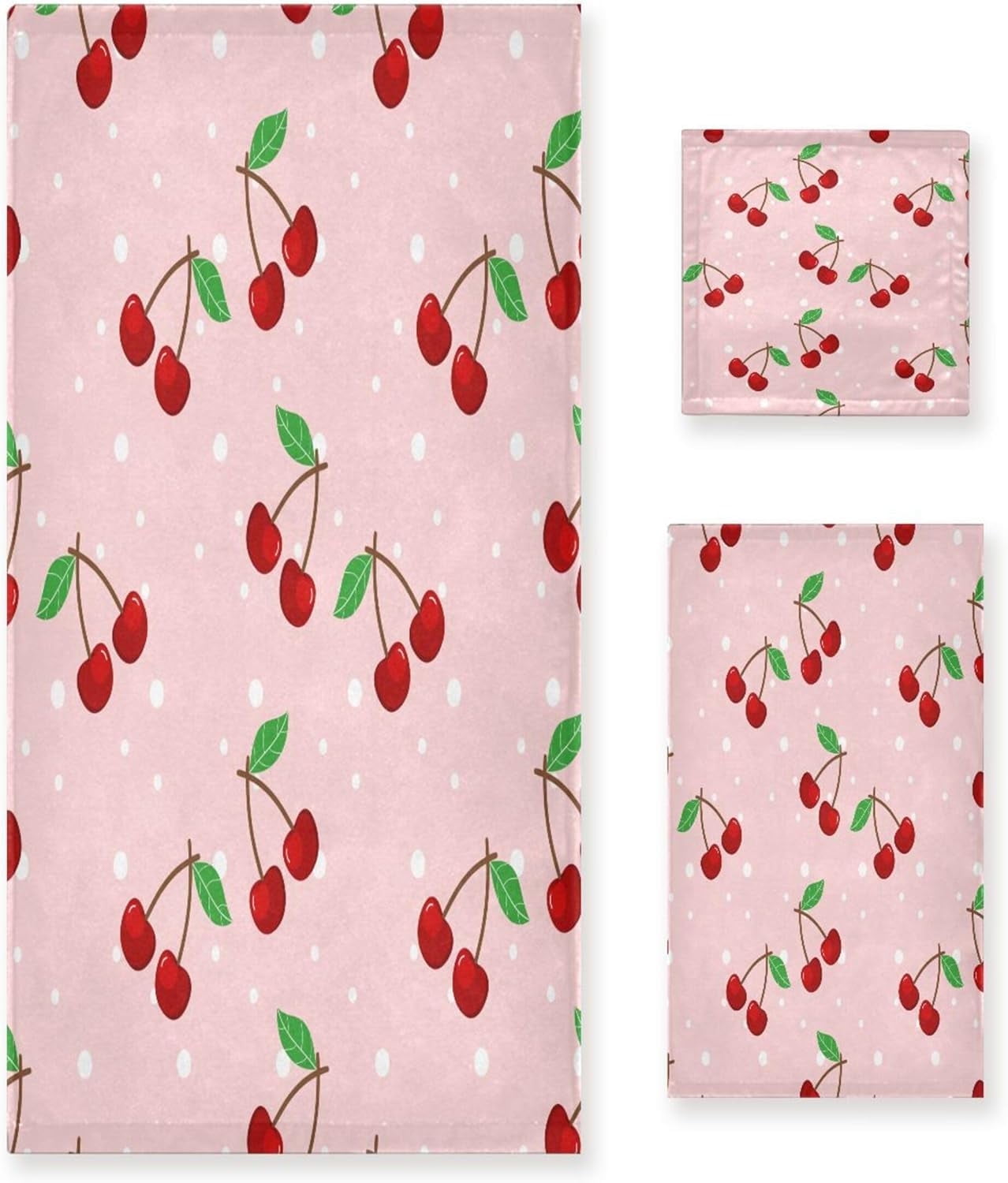 Coolnut Cherry Bathroom Towel Set of 3 with Hand Towel, Wash Cloths ...