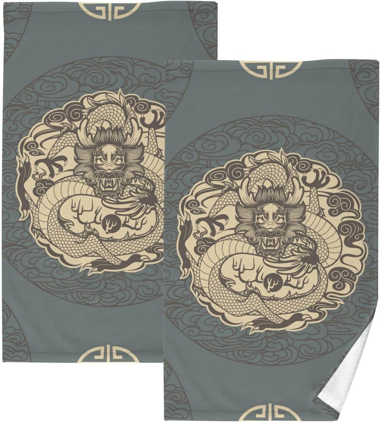 Coolnut Chinese Dragon Pattern Patterned Hand Towels 2 PCS, Cotton Bath ...