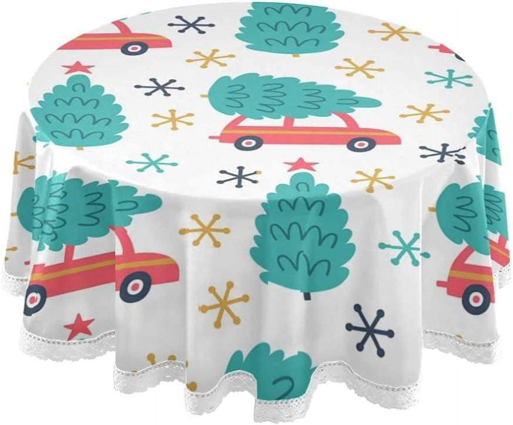 Coolnut Christmas Car Round Tablecloth 60", Waterproof Stain and ...