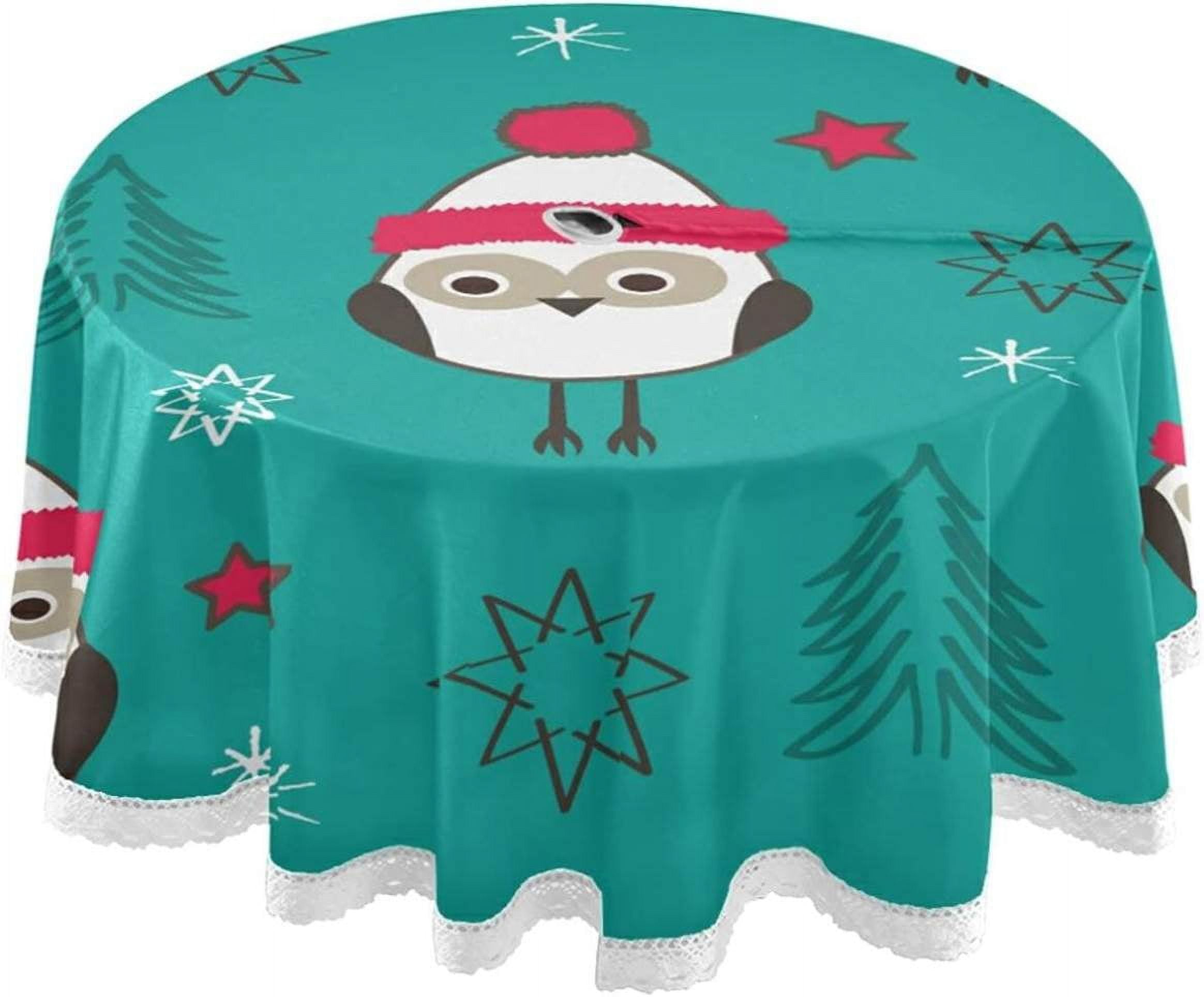 Coolnut Christmas Cute Owl Round Tablecloth 60", Waterproof Table ...