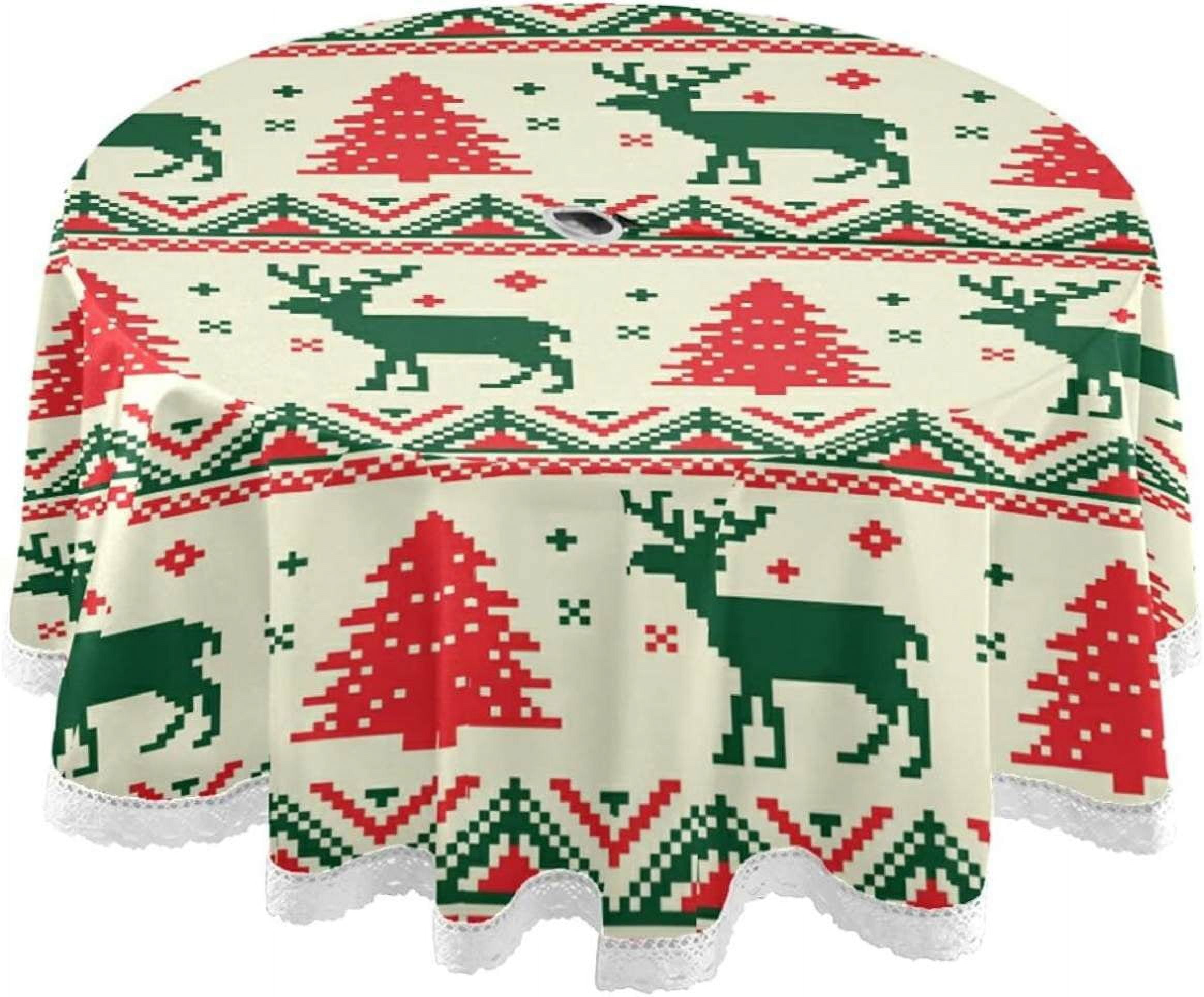 Coolnut Christmas Elk Round Tablecloth 60", Waterproof Table Cloths ...