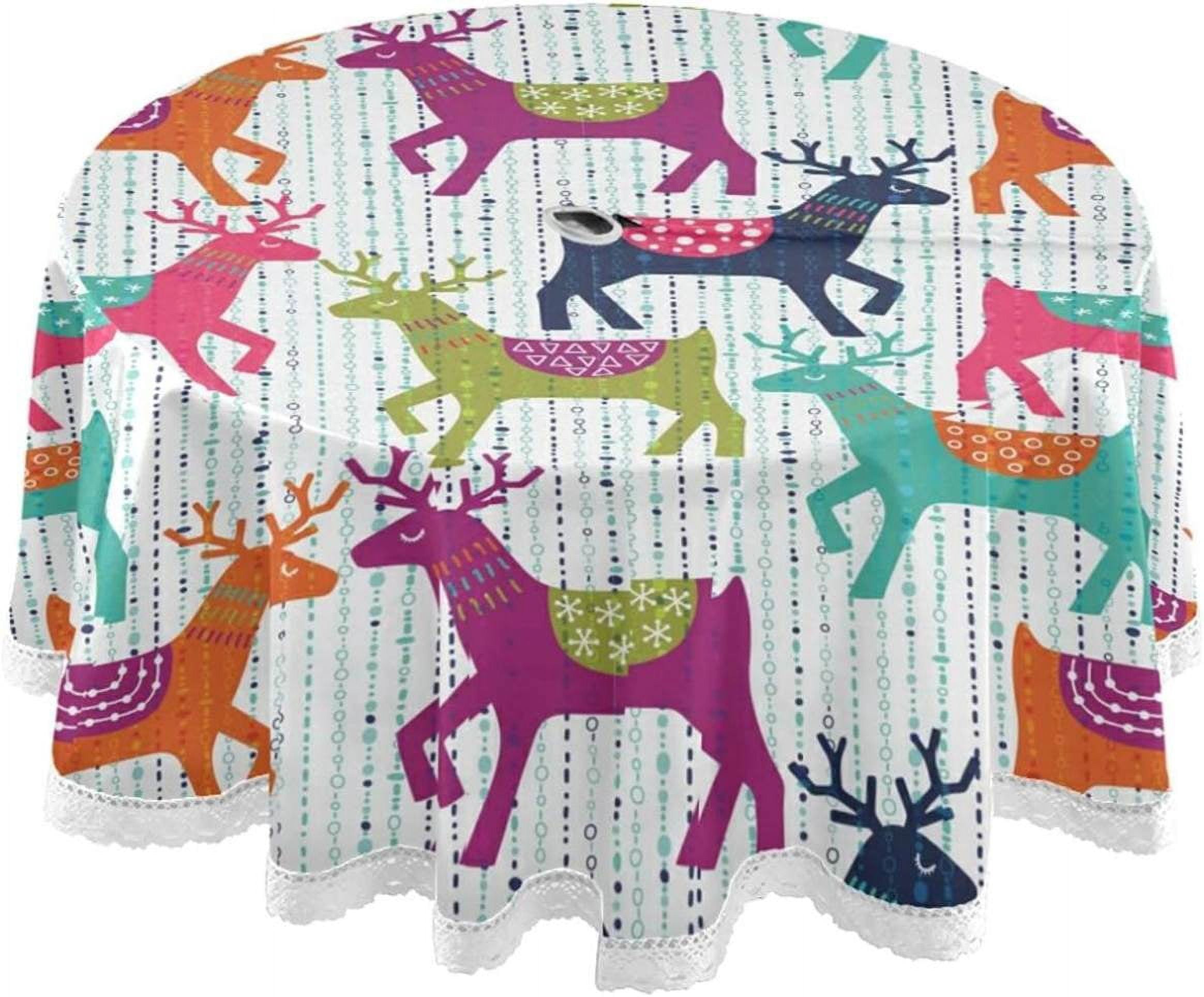 Coolnut Christmas Elk Round Tablecloth 60", Waterproof Table Cloths ...