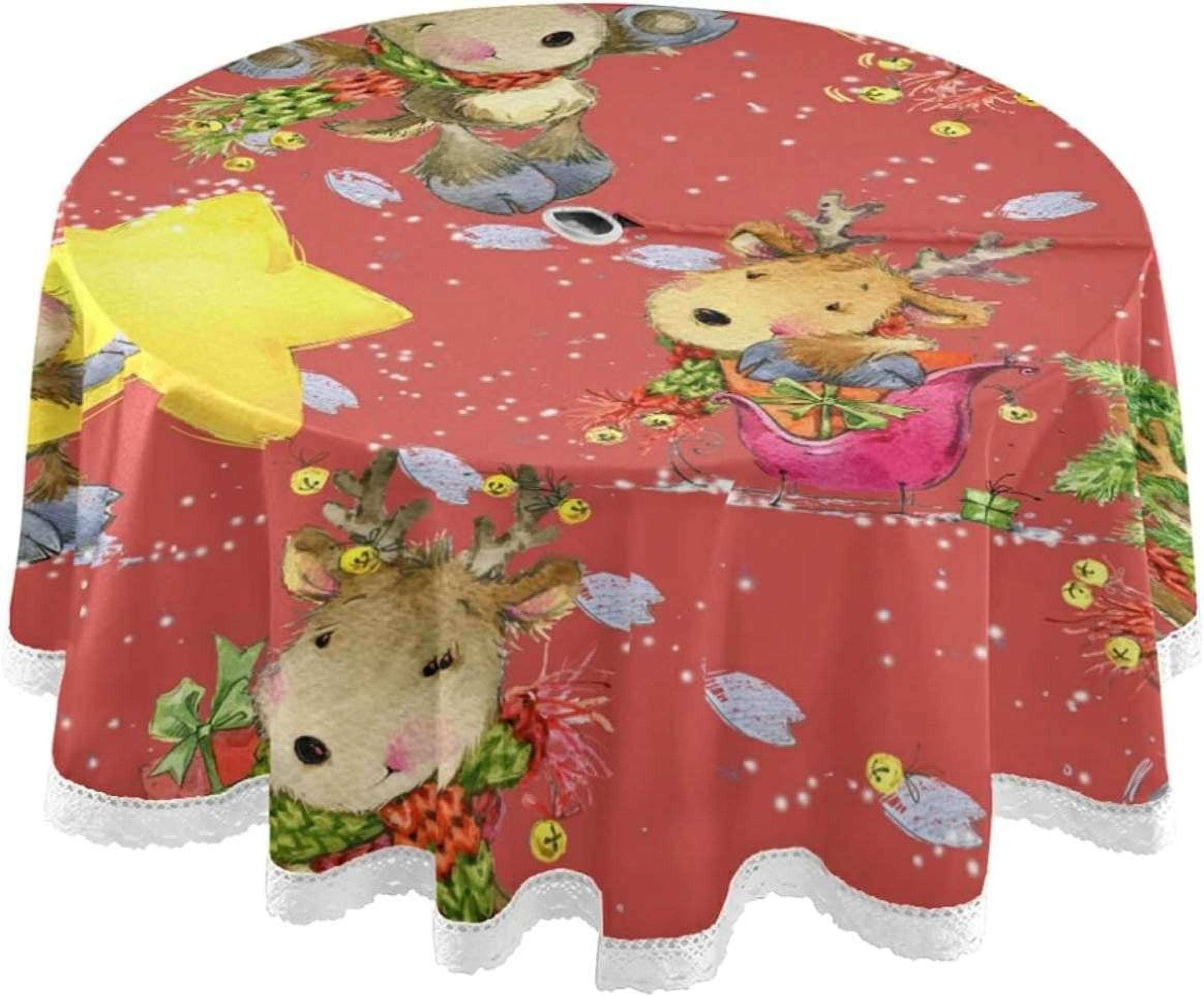 Coolnut Christmas Elk Round Tablecloth 60", Waterproof Table Cloths ...