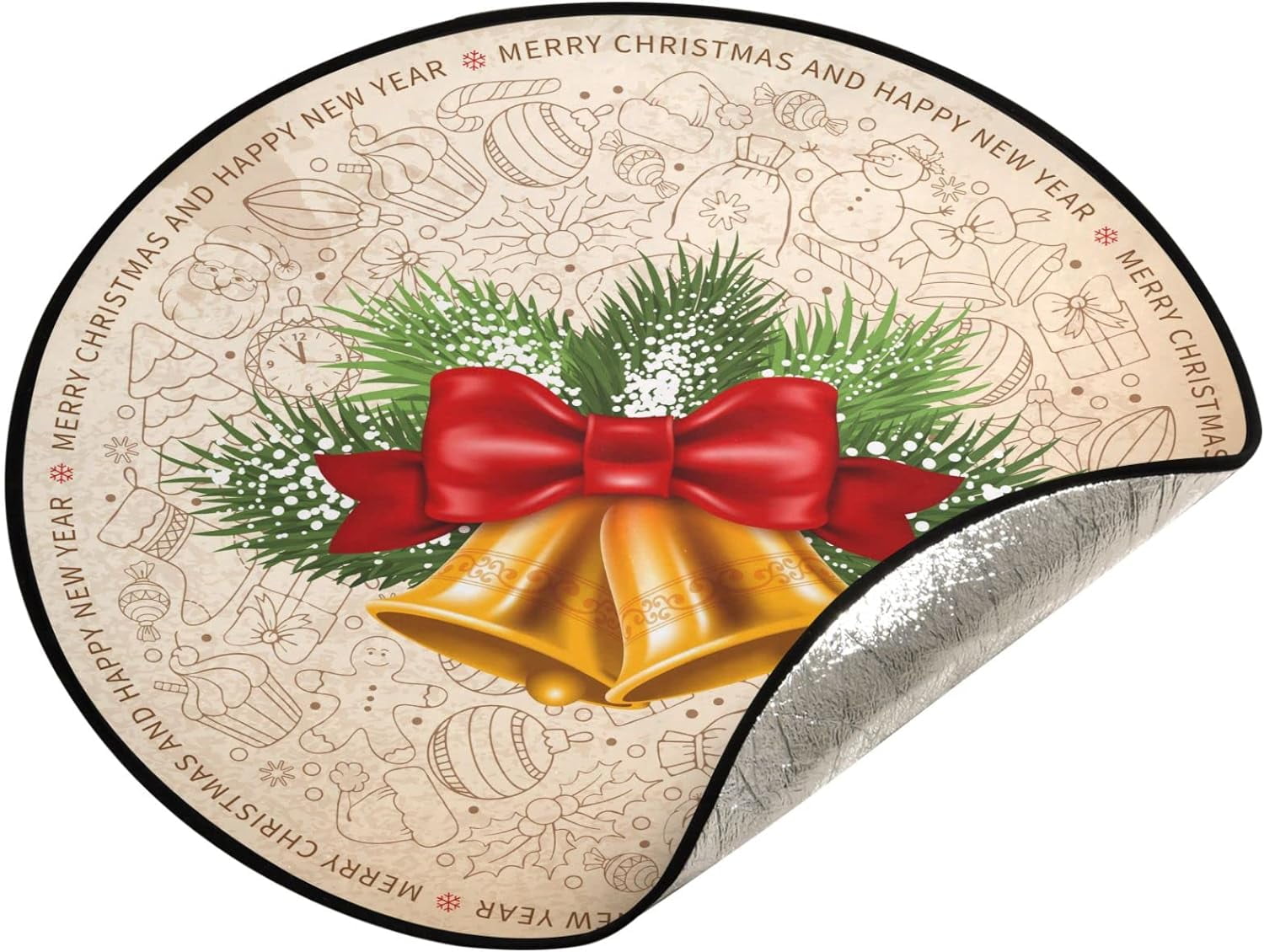 Coolnut Christmas Golden Jingle Bells Christmas Tree Mats Waterproof ...