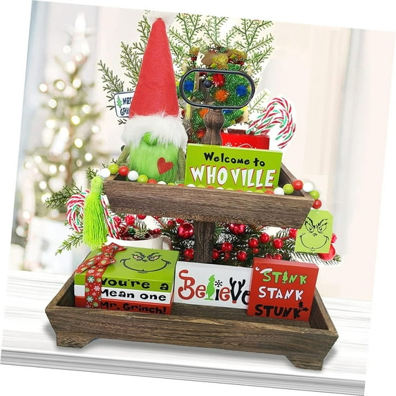 Coolnut Christmas Layered Tray Ornaments Gnome Artificial Book Pile ...