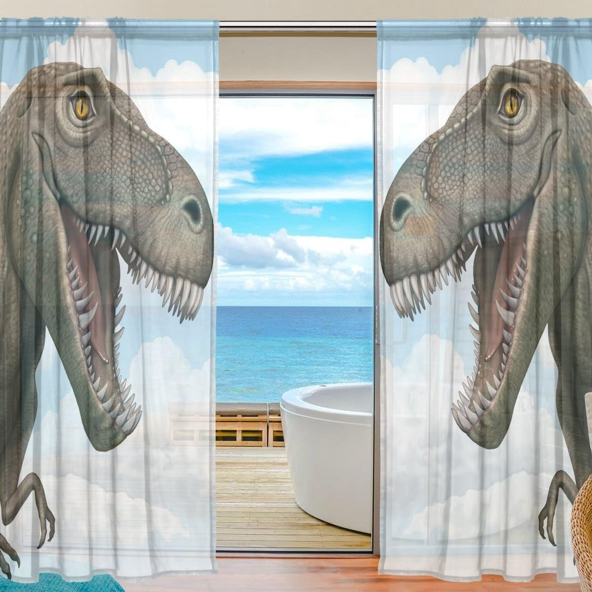 Coolnut Close-Up of Dinosaur Sheer Gauze Door Curtain Window Curtain ...