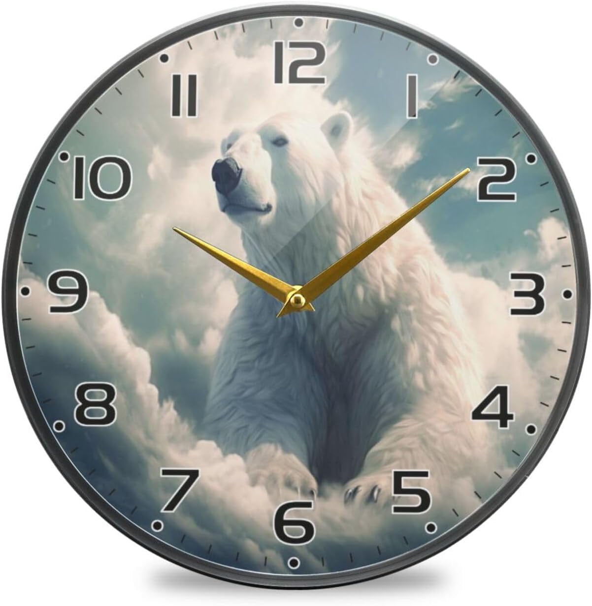 Coolnut Cloud Bear White Wall Clock Round Silent Non Ticking Battery ...