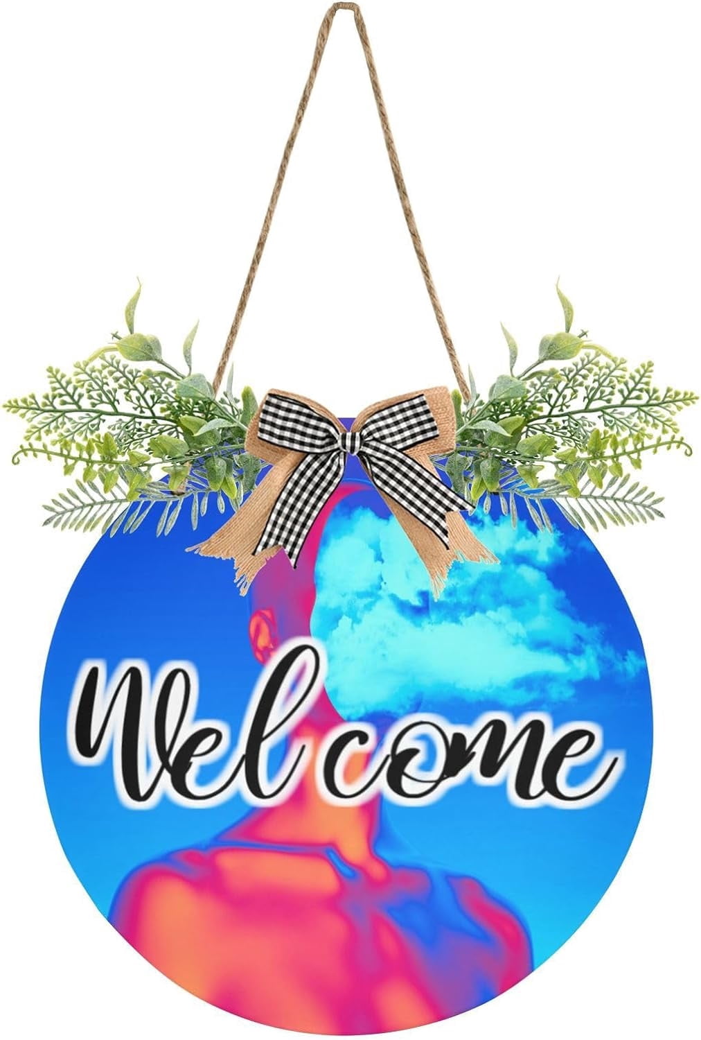 Coolnut Cloudy Face Front Door Round, Hanging Welcome Sign, Front Door ...
