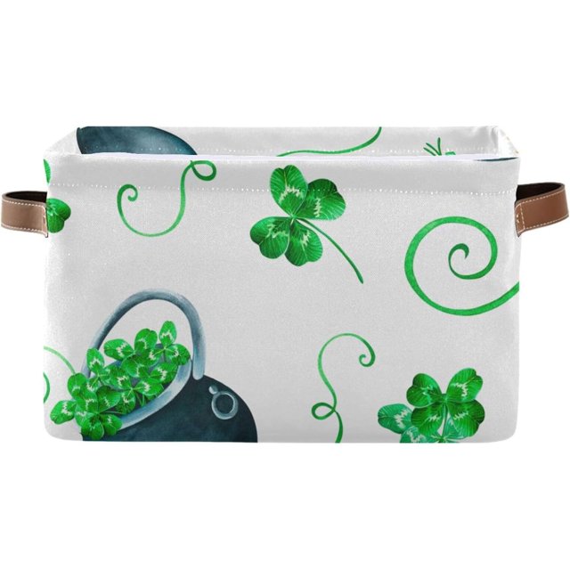 Coolnut Clover Leaves Pattern Storage Bins Foldable Canvas Fabric