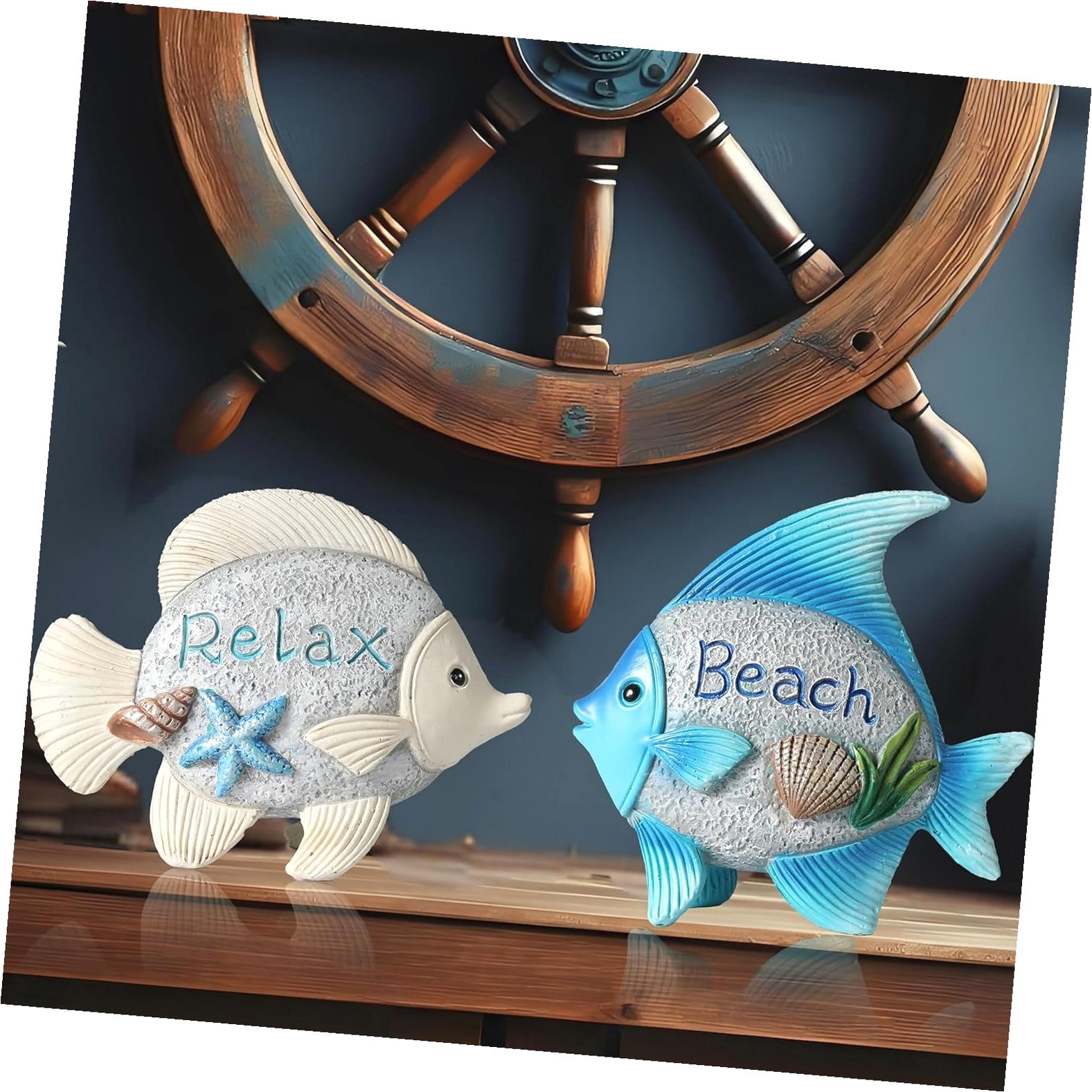 Coolnut Coastal Fish Figurines Set of 2 Beach Decor Nautical Themed 4.4 ...