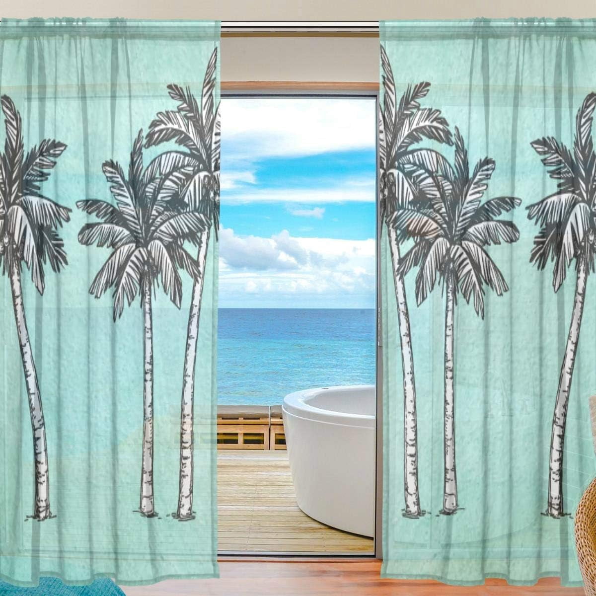 Coolnut Coconut Palm Trees Semi Sheer Curtains Window Voile Drapes ...