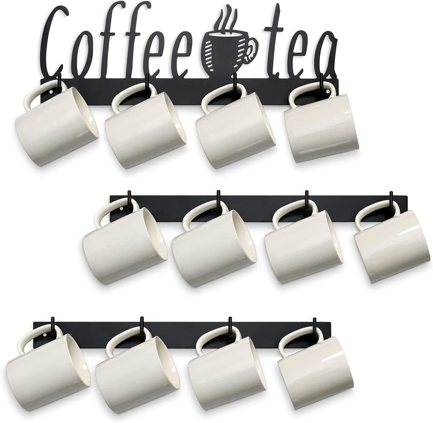 Coolnut Coffee Mug Holder Wall Mounted Set of 3, 12 Hooks Metal Coffee ...