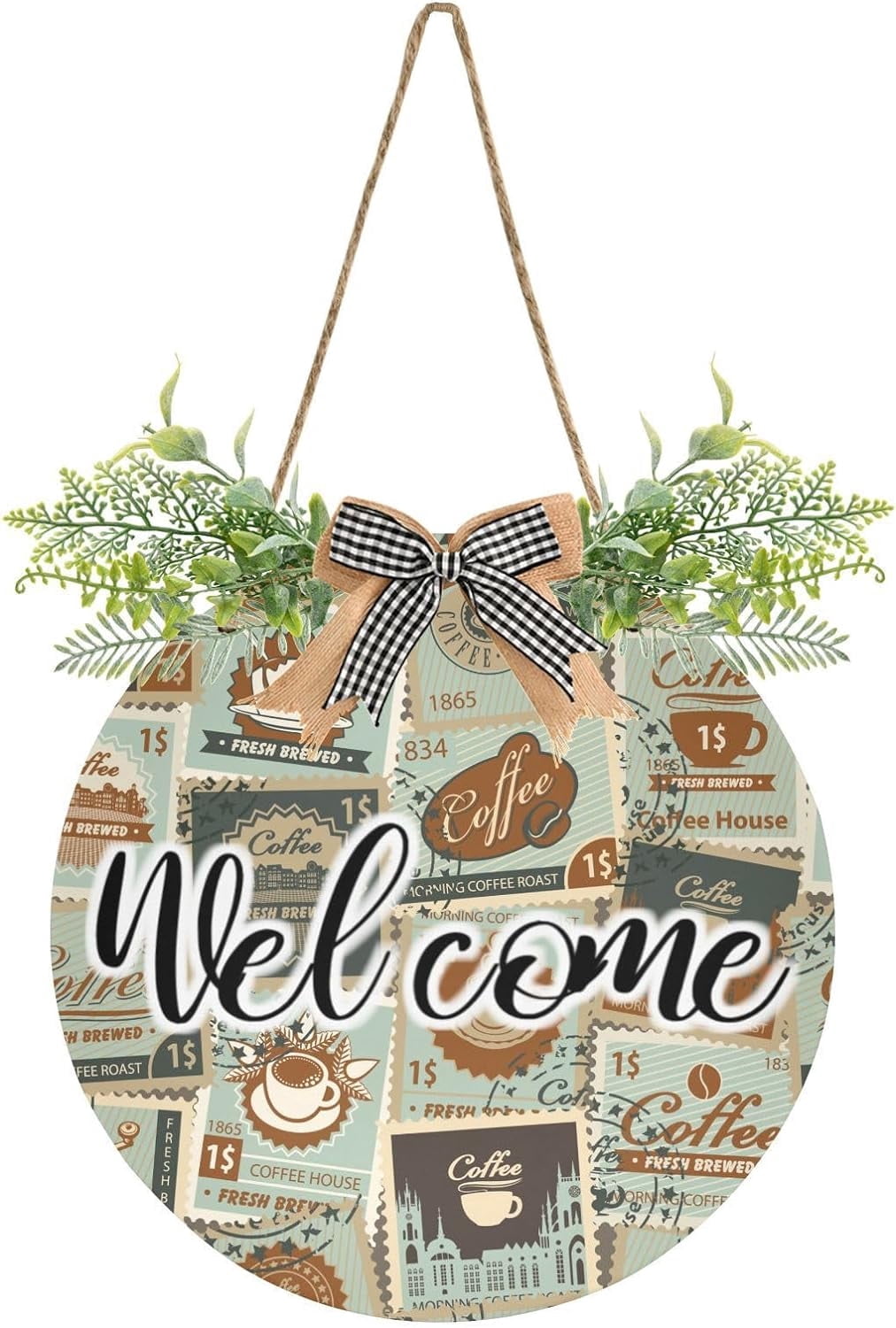 Coolnut Coffee Stamps Front Door Round, Hanging Welcome Sign, Front ...