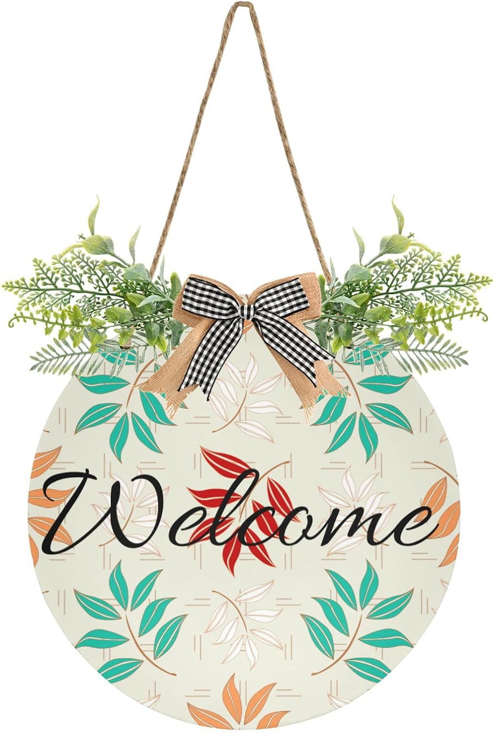 Coolnut Colored Leaves Welcome Sign for Front Door, Round Sign Hanging ...