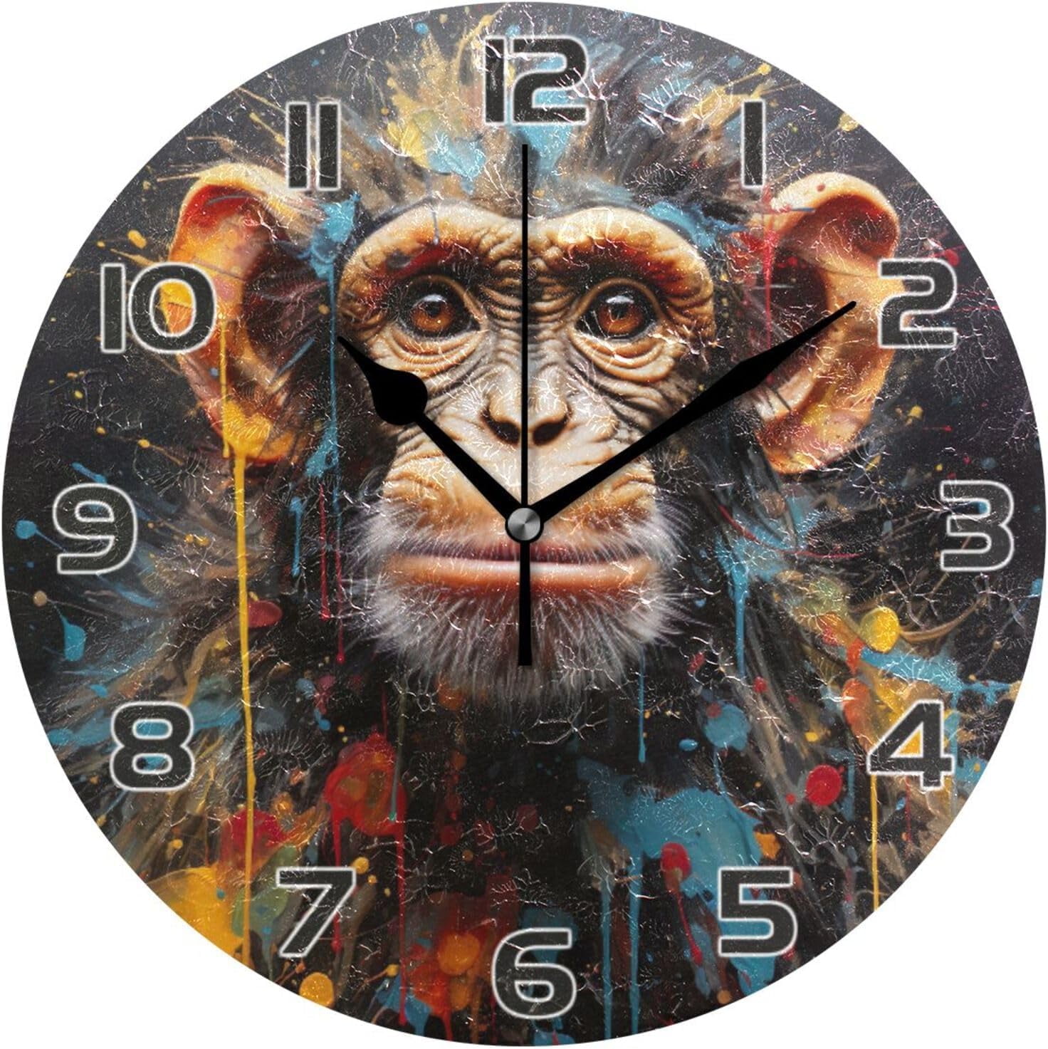Coolnut Colored Painted Monkey Wall Clock Round Vintage Silent Non Ticking Battery Operated ...