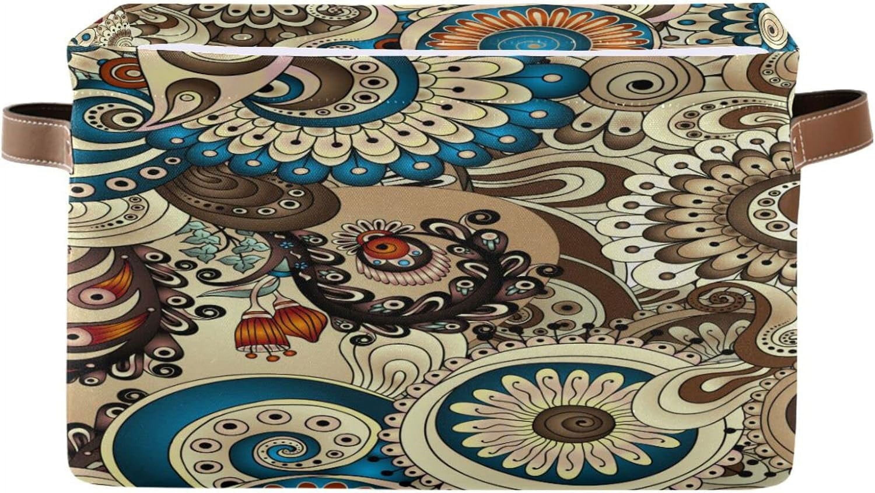 Coolnut Colorful Abstract Flowers Large Square Storage Basket Bin with Handles 1PCS, Foldable ...