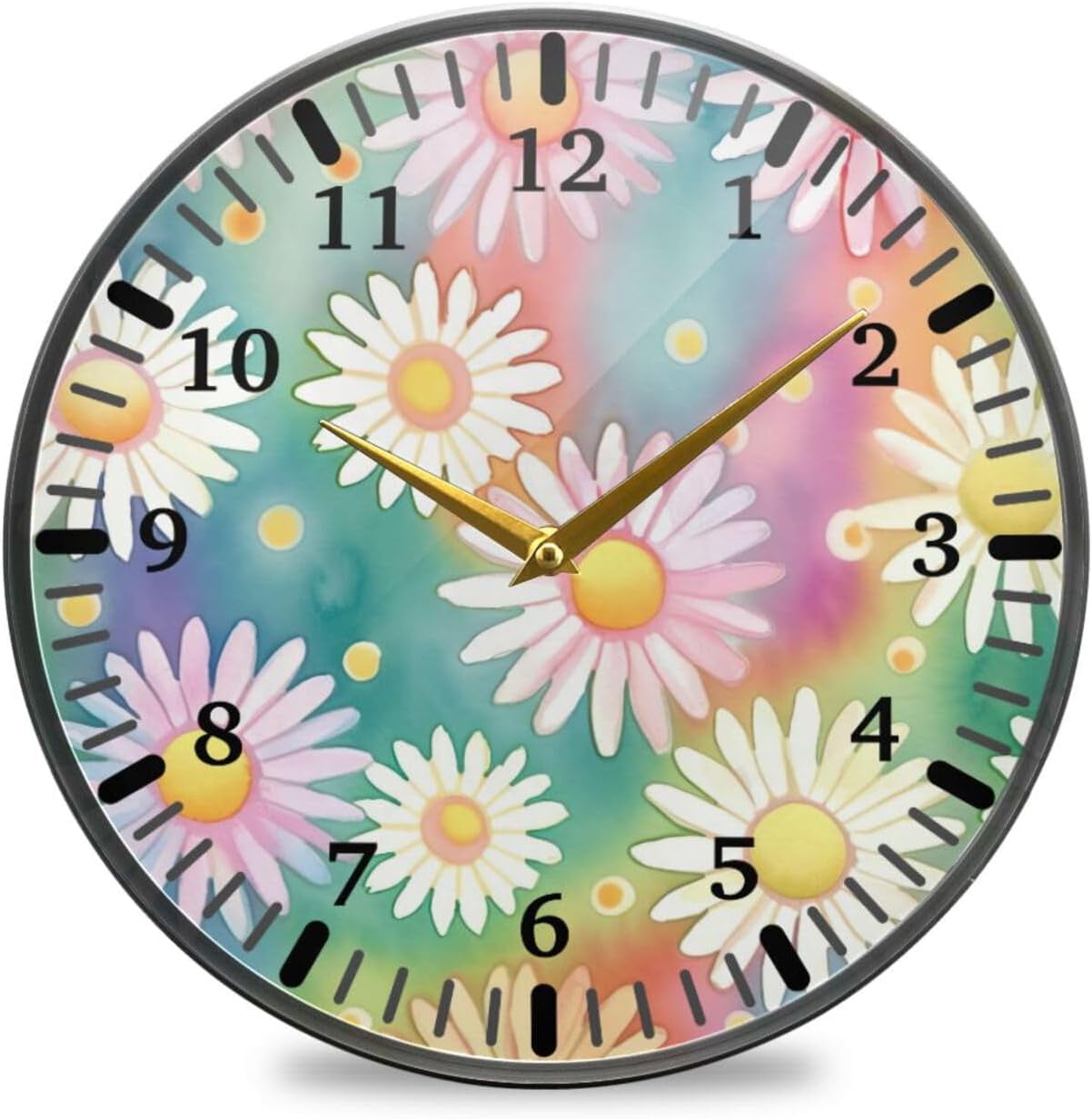 Coolnut Colorful Daisy Wall Clock Silent Non-Ticking Round 12 Inch ...