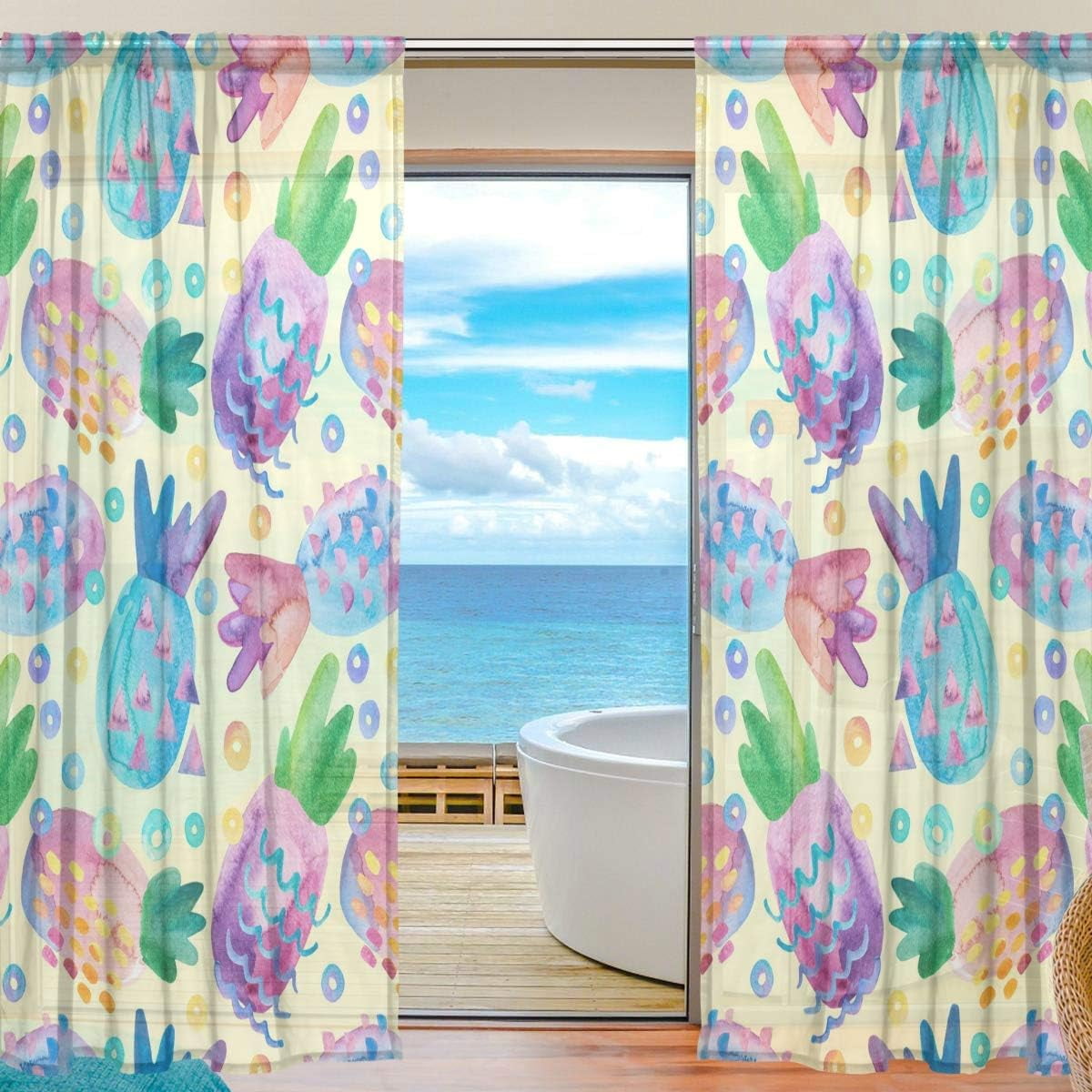 Coolnut Colorful Decorative Pineapple Sheer Gauze Door Curtain Window ...