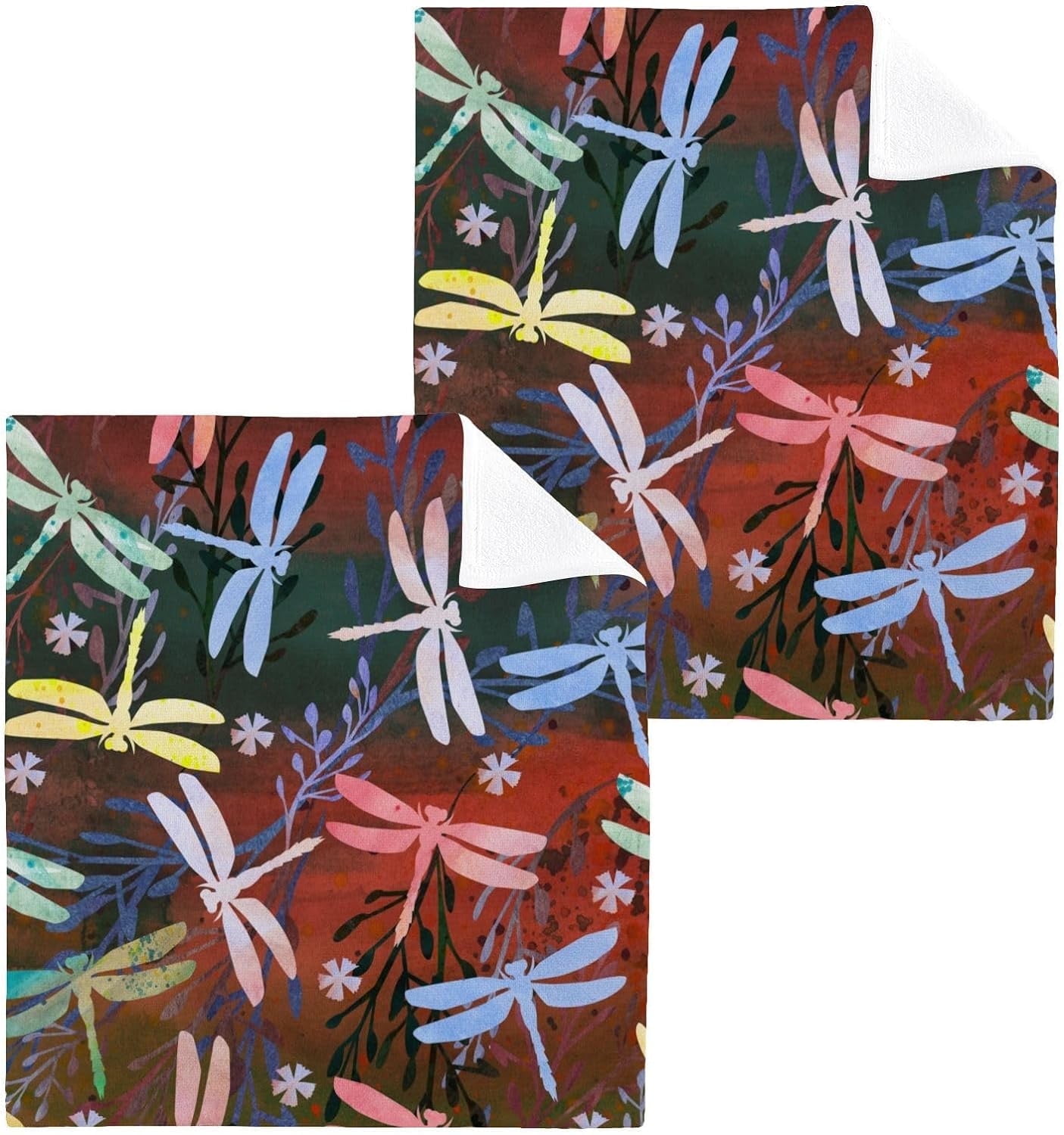Coolnut Colorful Dragonfly Wash Cloth Set of 4, 12 x 12 Inch Cotton ...