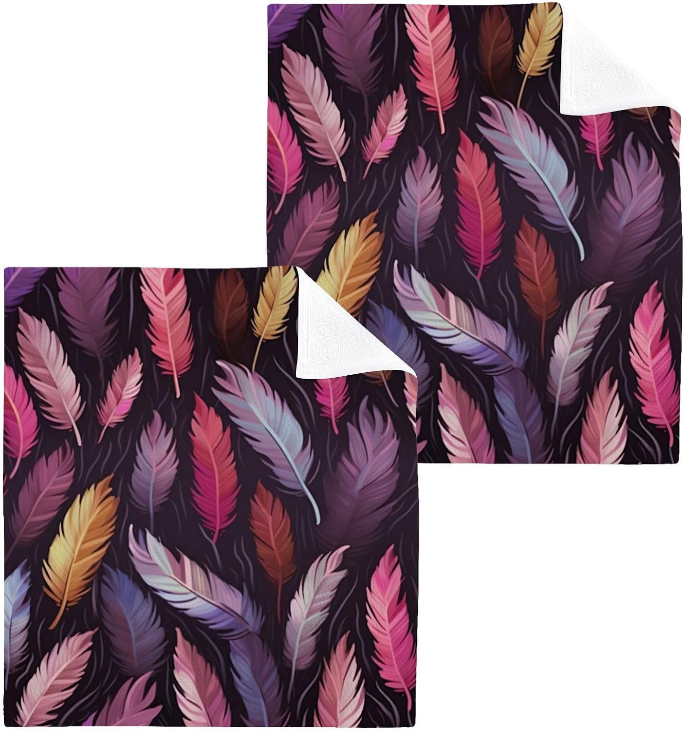 Coolnut Colorful Feather Washcloths Set of 4-12 x 12 inch Pure Cotton ...