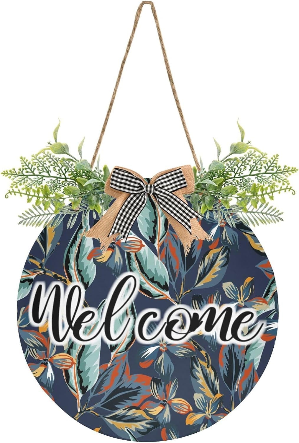 Coolnut Colorful Floral Front Door Round, Hanging Welcome Sign, Front ...