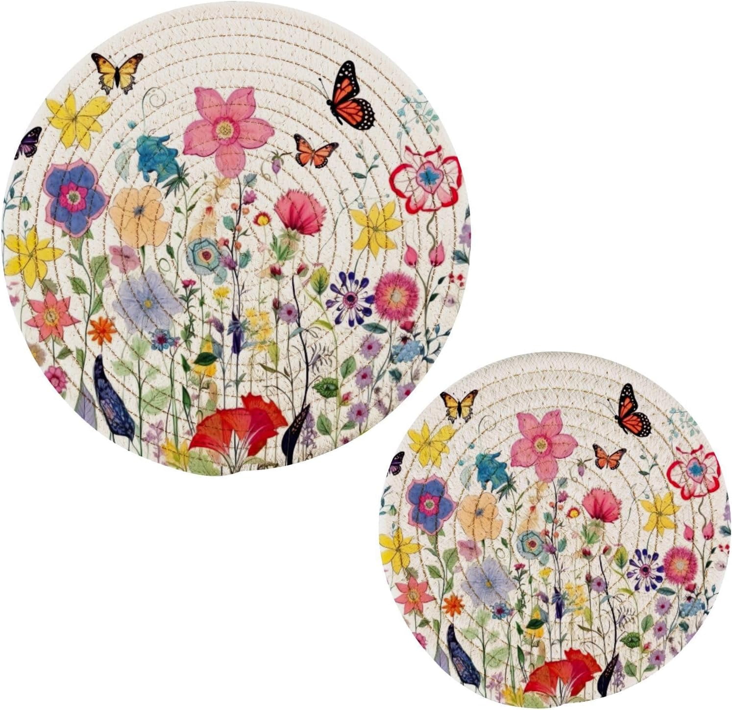 Coolnut Colorful Flowers and Butterflies Trivets Pot Holders Set of 2 ...