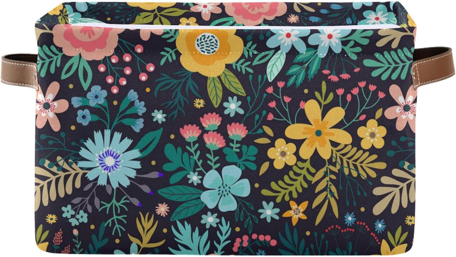 Coolnut Colorful Flowers Storage Basket with Handles Collapsible ...