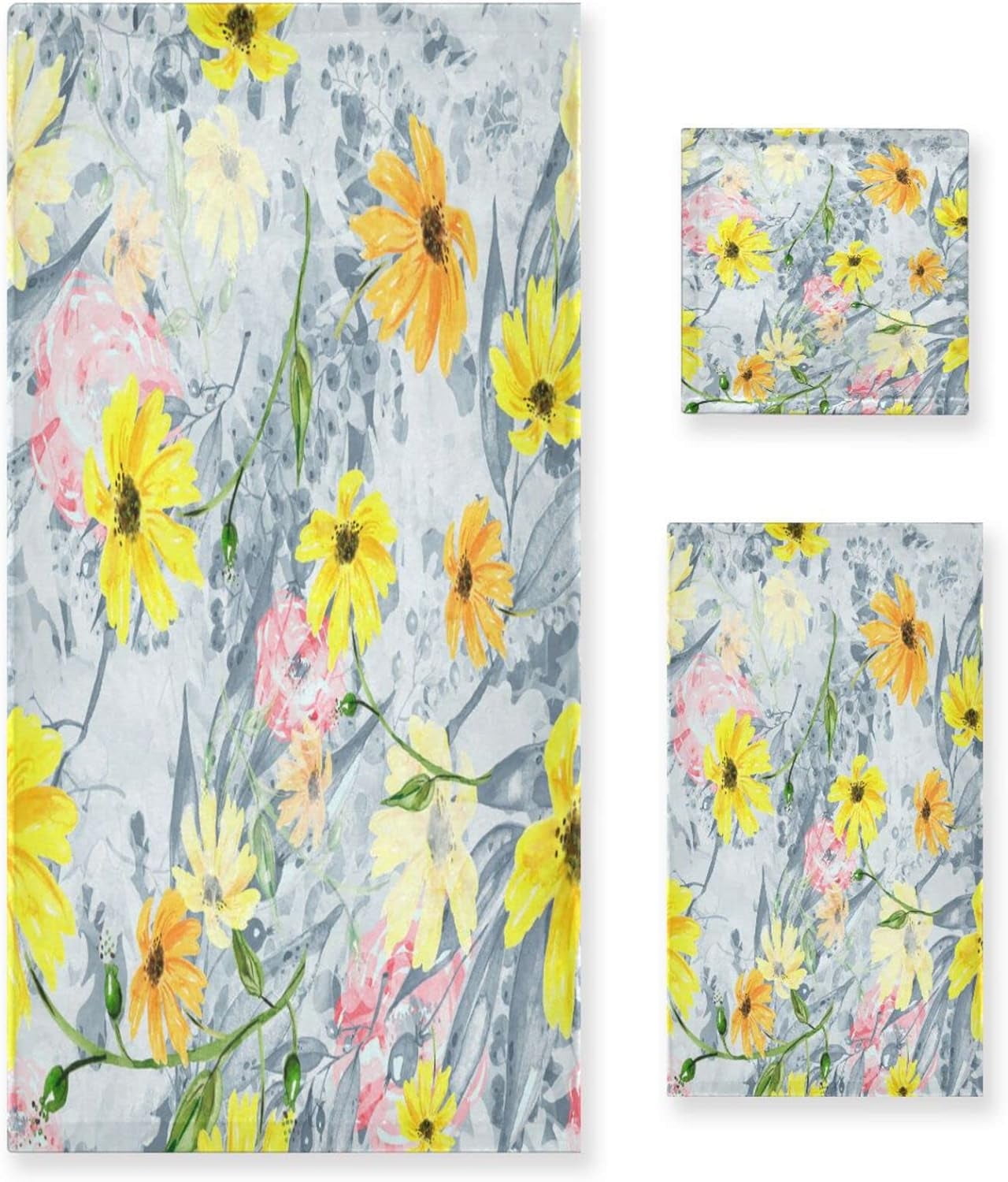 Coolnut Colorful Flowers Towel Set of 3, Ultra Soft and Absorbent Bath ...