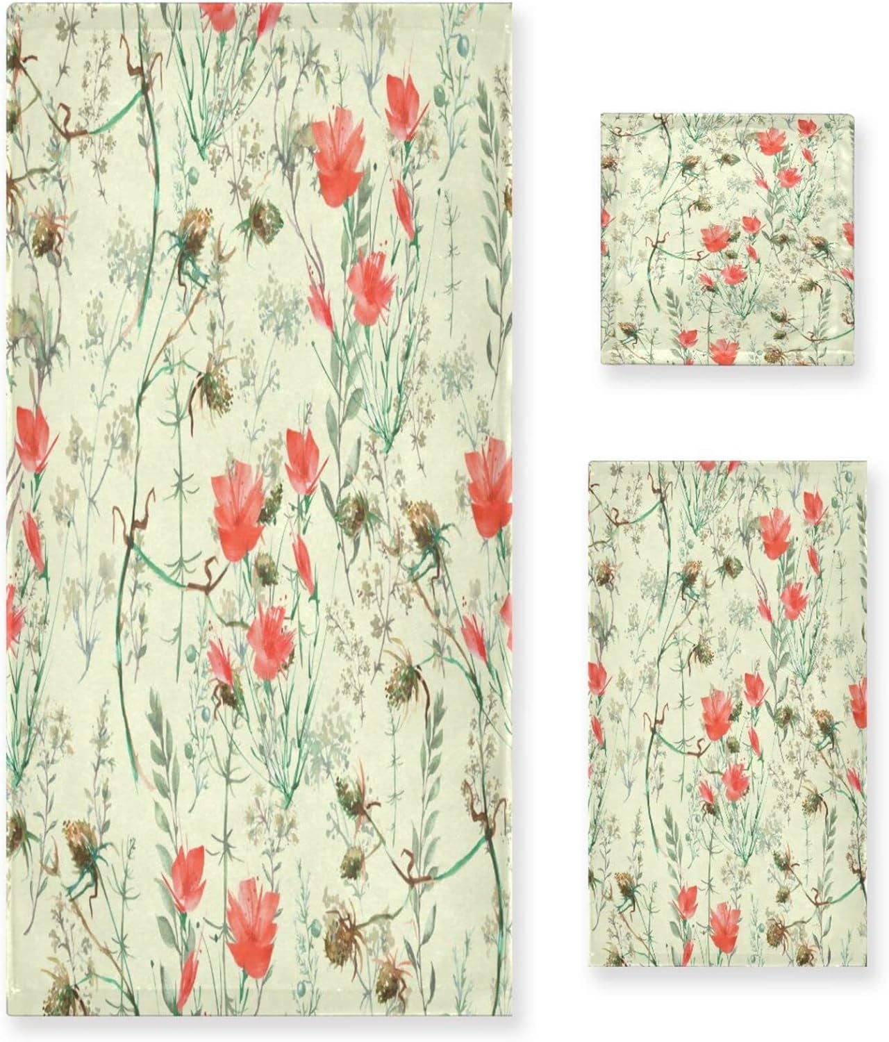 Coolnut Colorful Flowers Towel Set of 3, Ultra Soft and Absorbent Bath ...