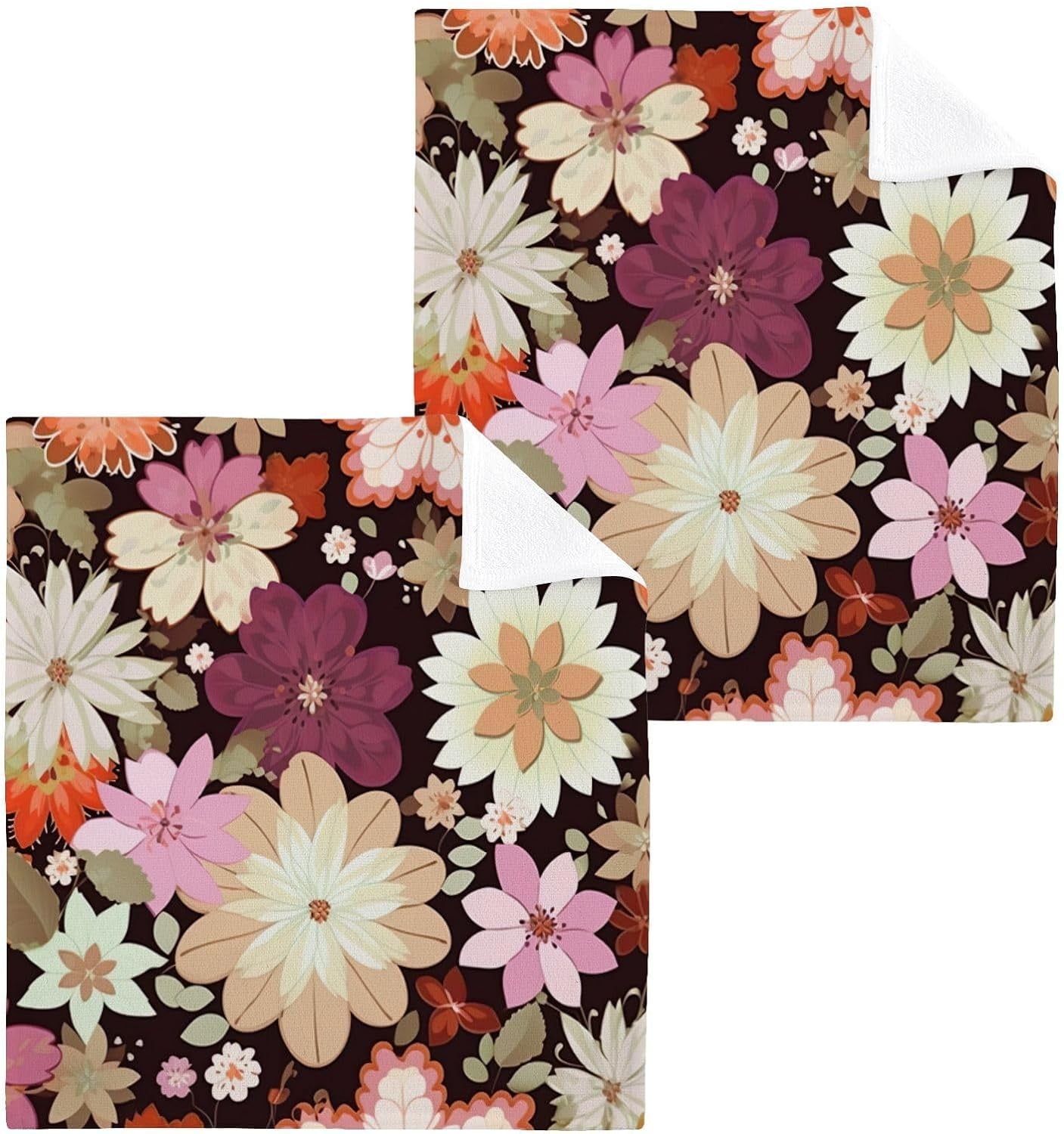 Coolnut Colorful Flowers Washcloths Set of 4-12 x 12 inch Pure Cotton ...