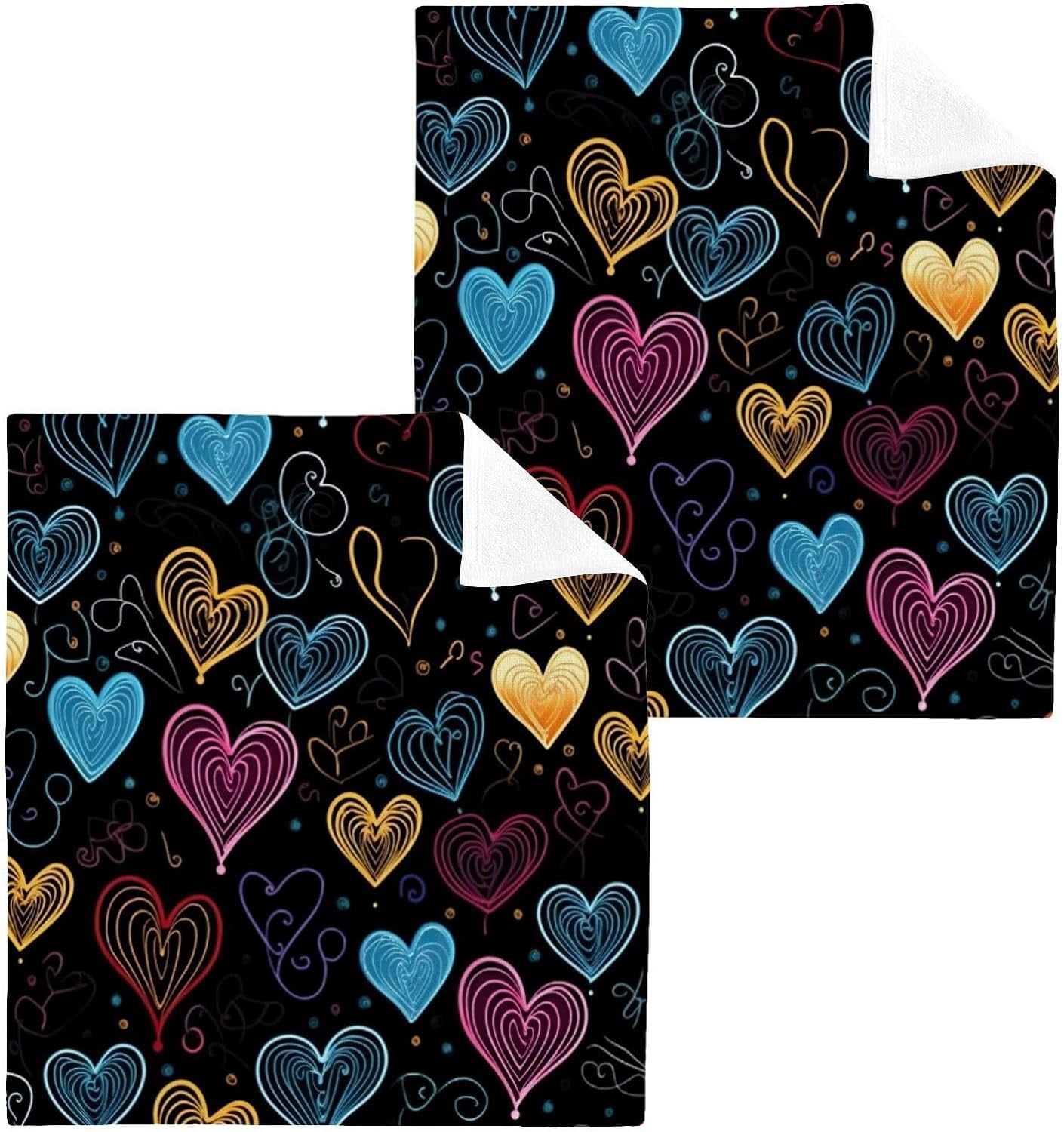 Coolnut Colorful Heart Washcloths Set of 2-12 x 12 inch Pure Cotton ...