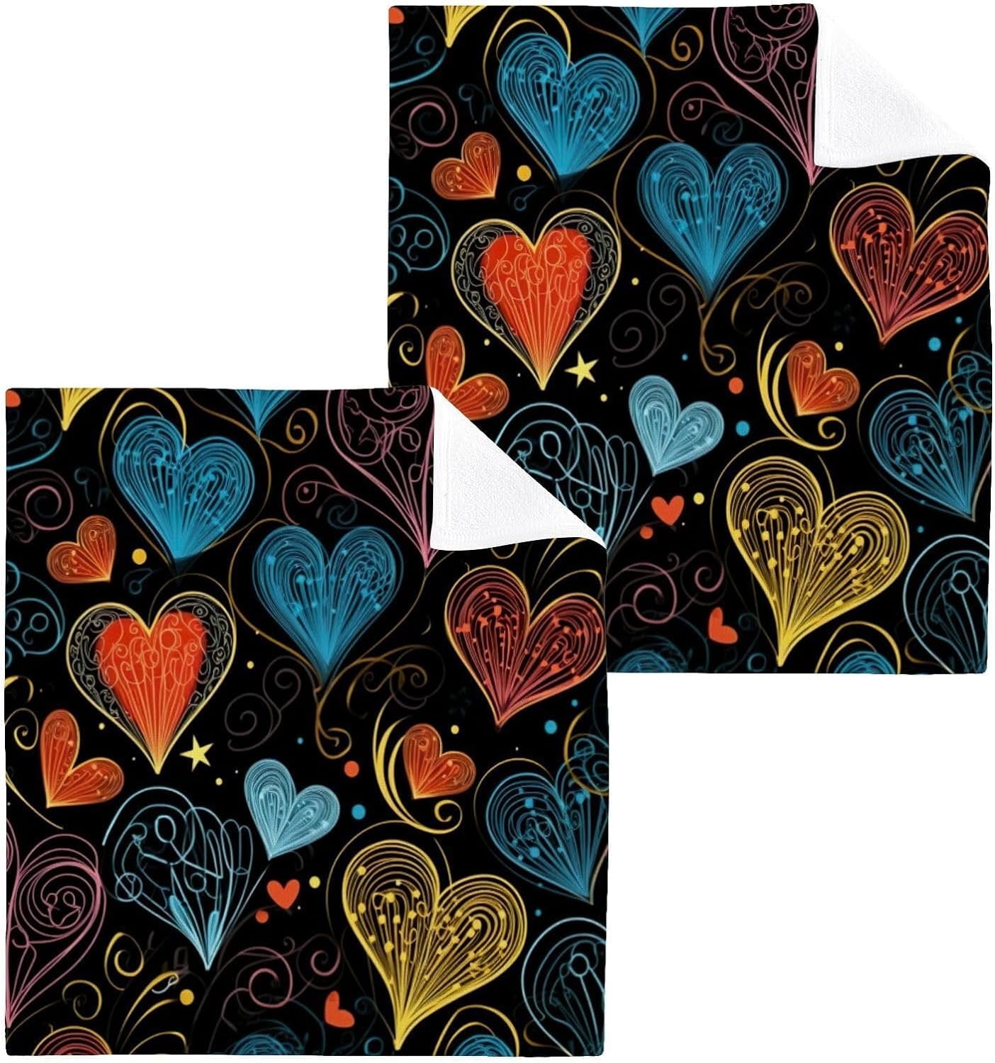 Coolnut Colorful Heart Washcloths Set of 4-12 x 12 inch Pure Cotton ...