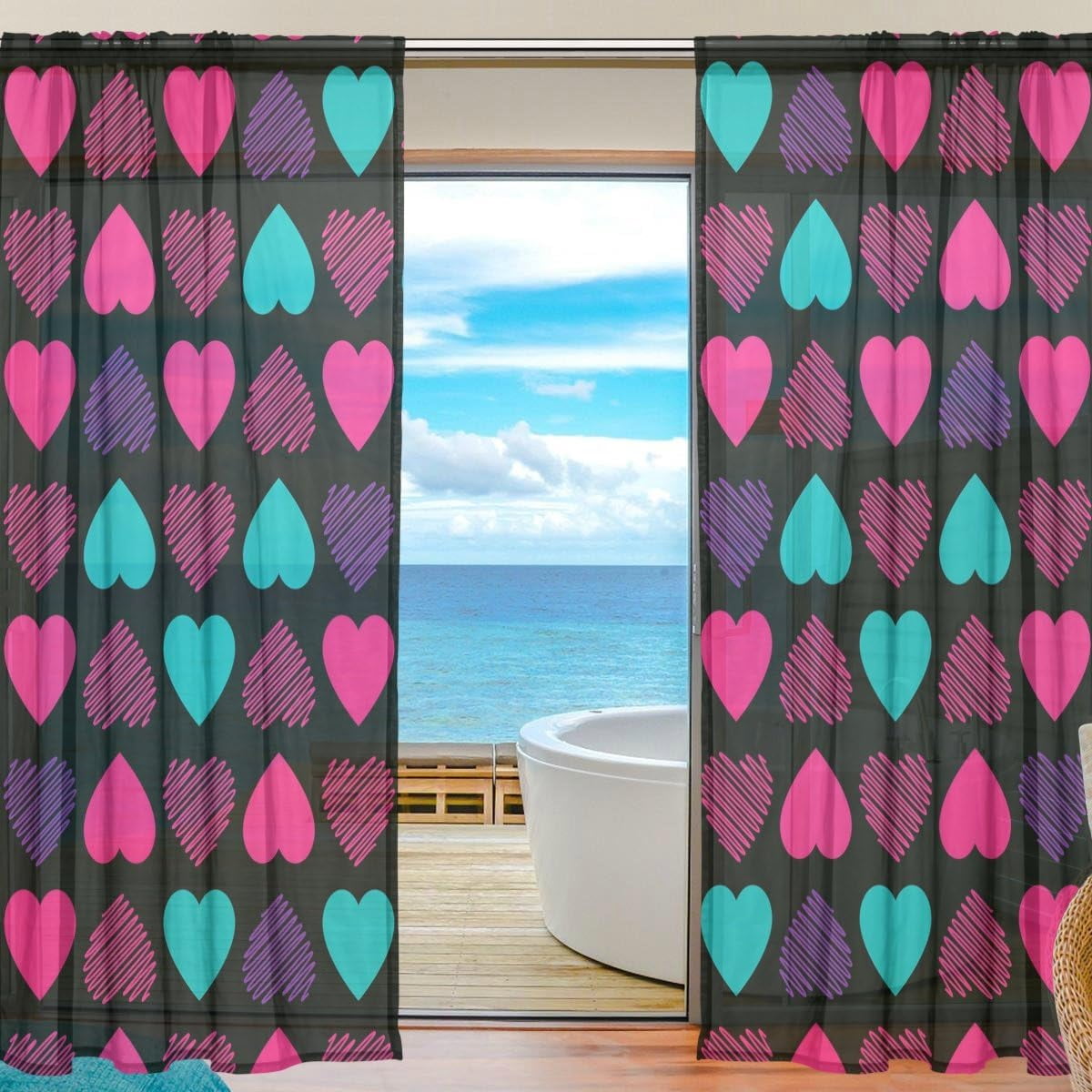 Coolnut Colorful Hearts Sheer Gauze Door Curtain Window Curtain Drapes ...