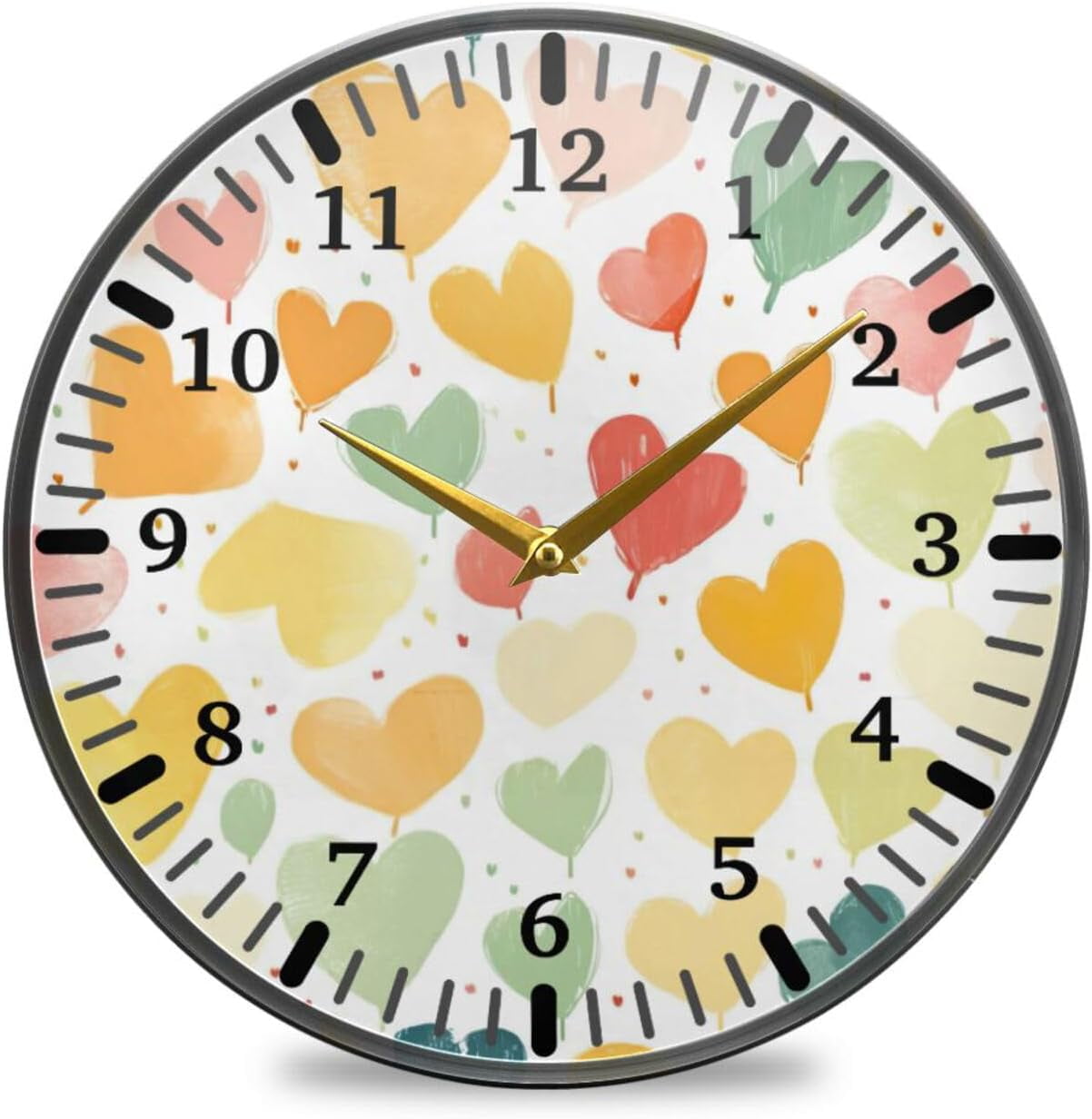 Coolnut Colorful Hearts Wall Clock Silent Non-Ticking Round 12 Inch ...