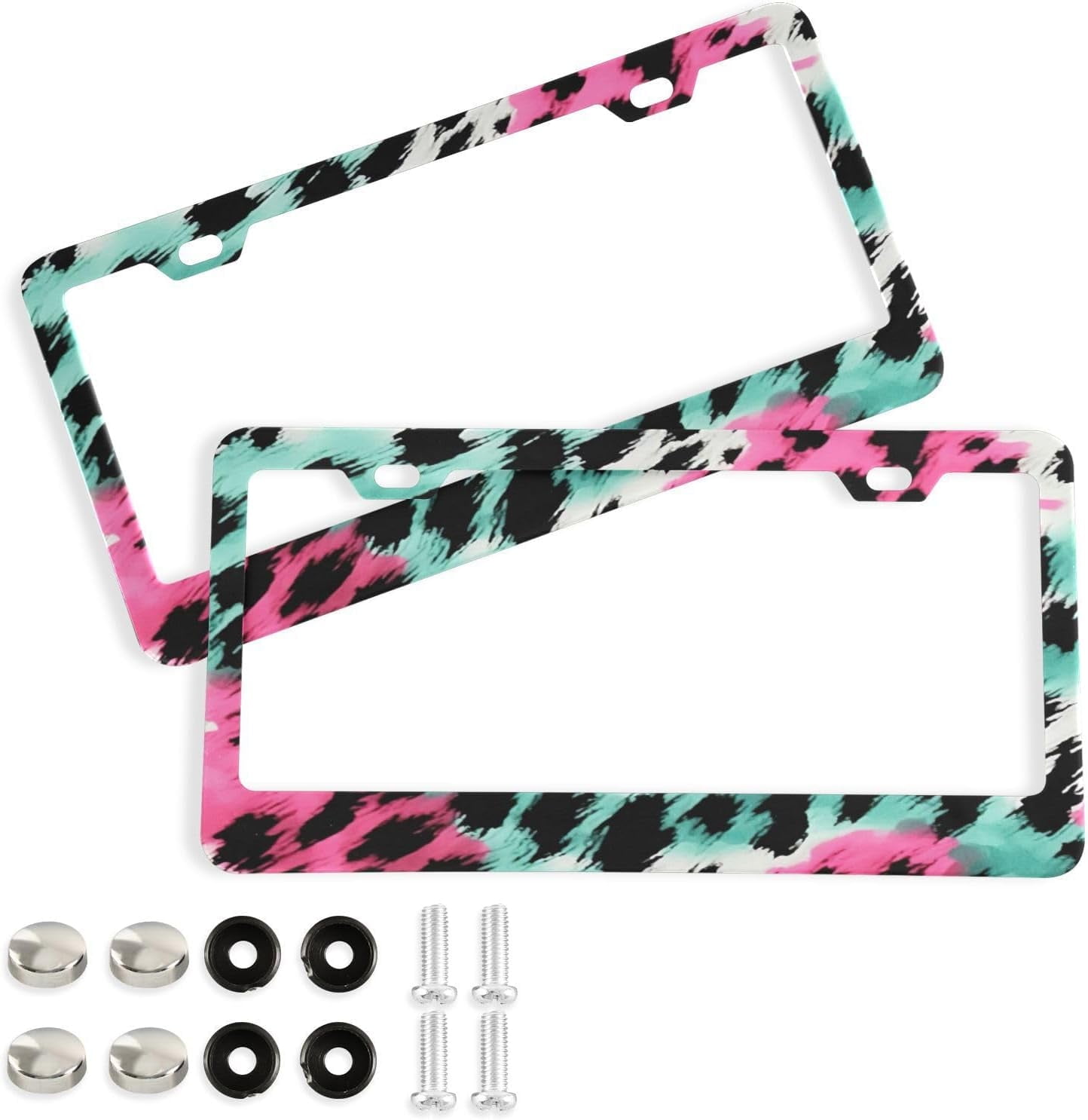 Coolnut Colorful Leopard License Plate Frame 2 Holes Rustproof ...