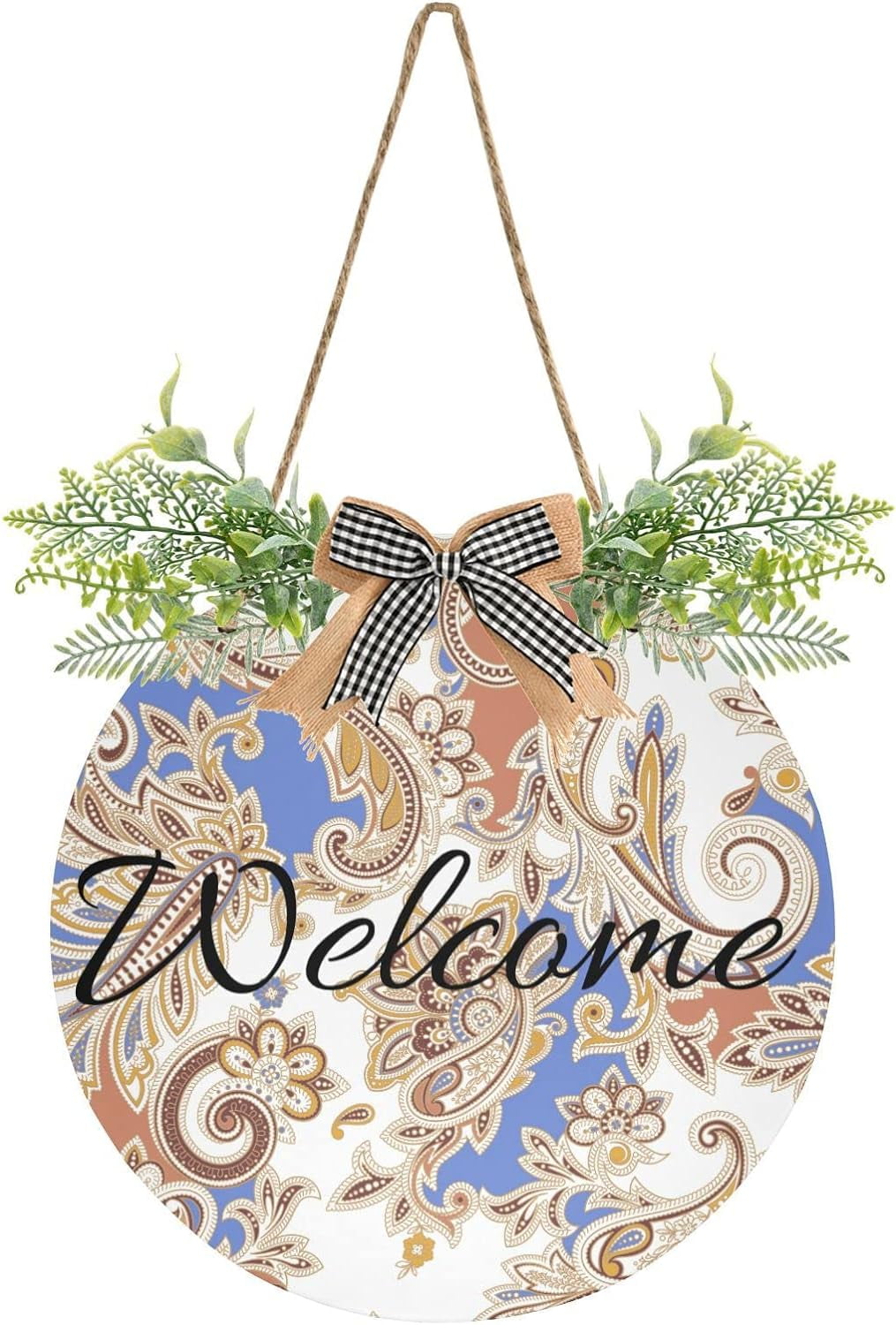 Coolnut Colorful Paisley Pattern Welcome Sign for Front Door, Round ...